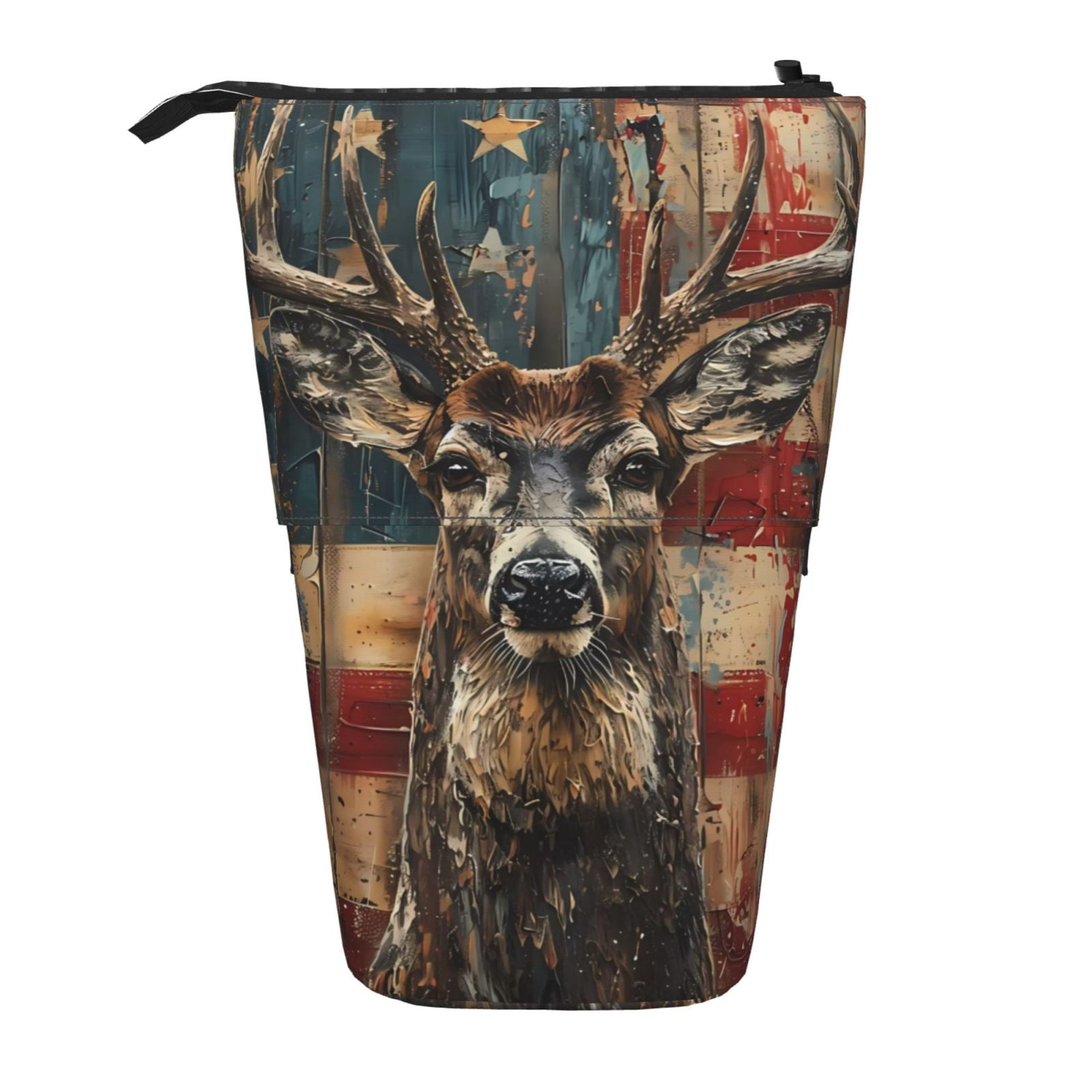 Bingfone American Flag Deer Art Print Telescopic Pencil Bag Pen Holder ...