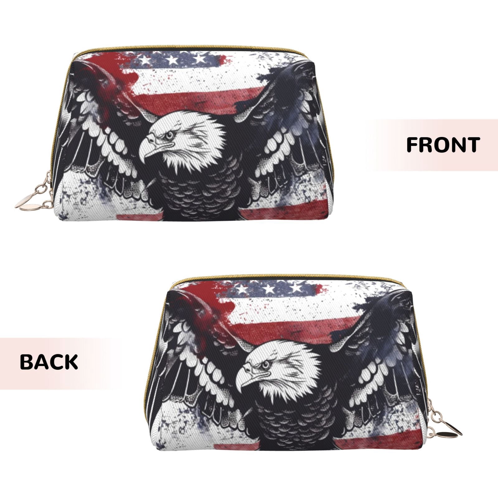 Bingfone American Flag Eagle Art Print Leather Makeup Bag, Portable ...