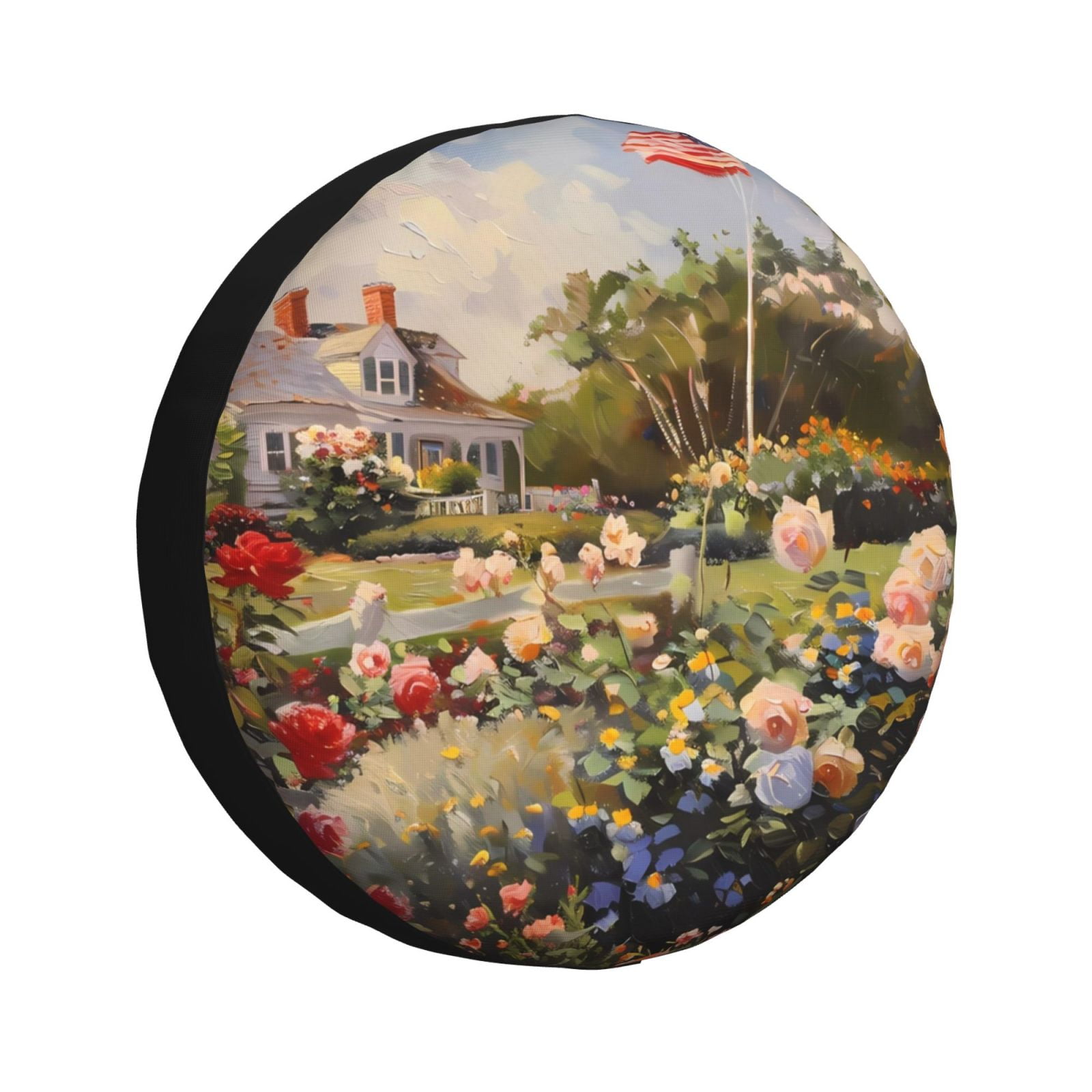 Bingfone American Flag Rose Garden Spare Tire Cover Weatherproof ...