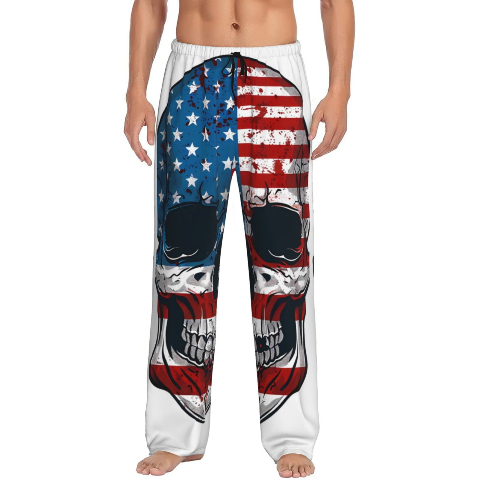 Bingfone American Flag Skull Mens All Over Print Sleep Pajama Pants ...