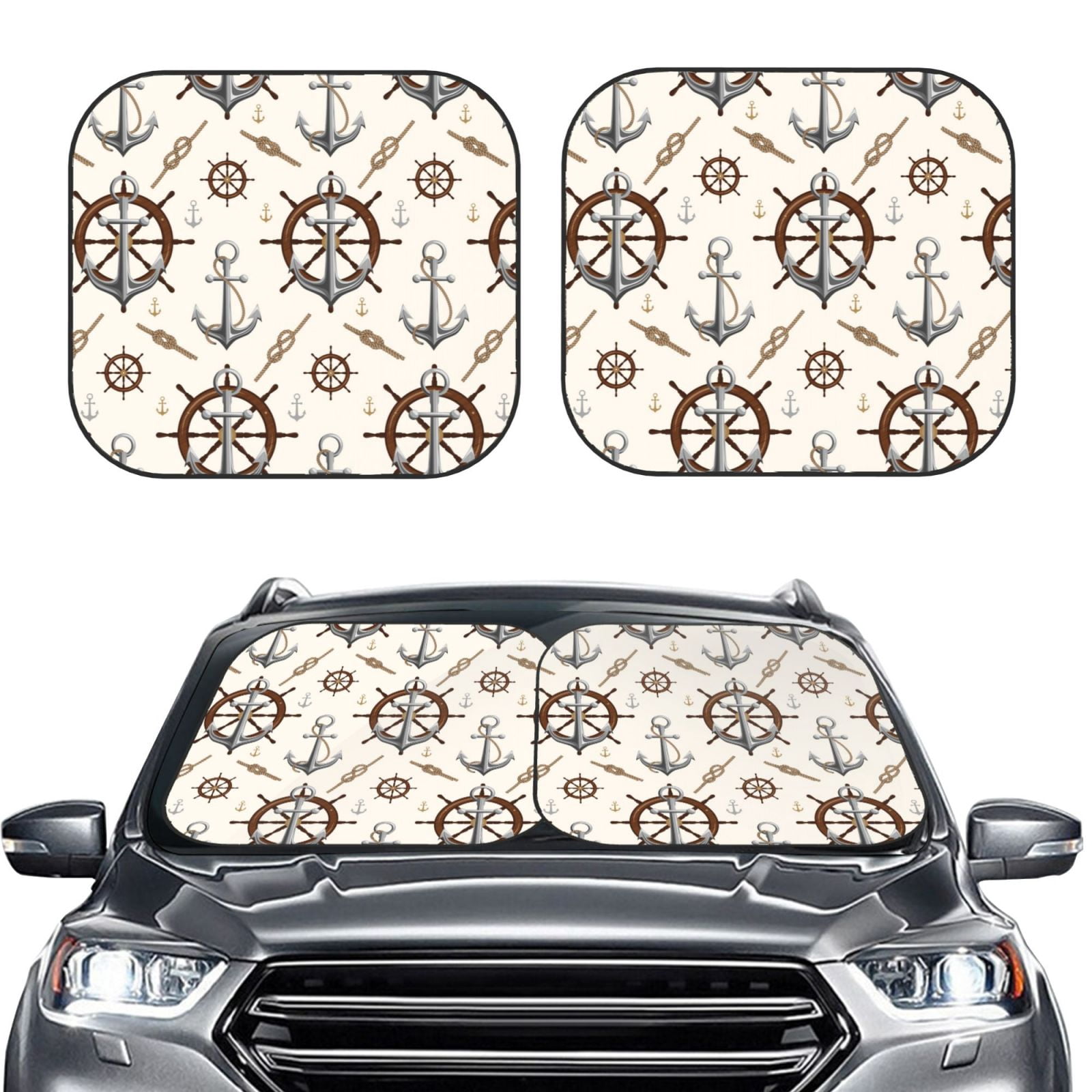 Bingfone Anchor With Rope Print 2-Piece Sun Shade Front Windshield ...