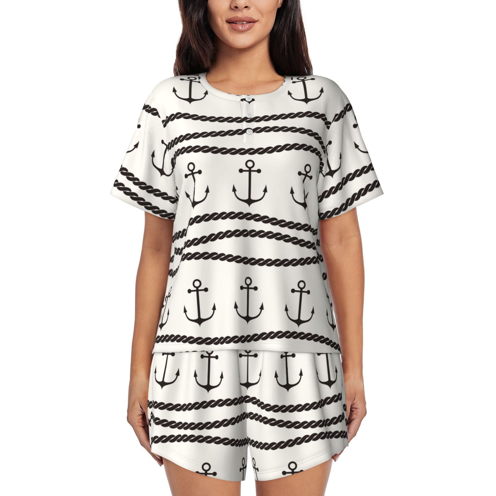 Bingfone Anchors and Ropes Print Pajamas Sets for Women Soft Short ...