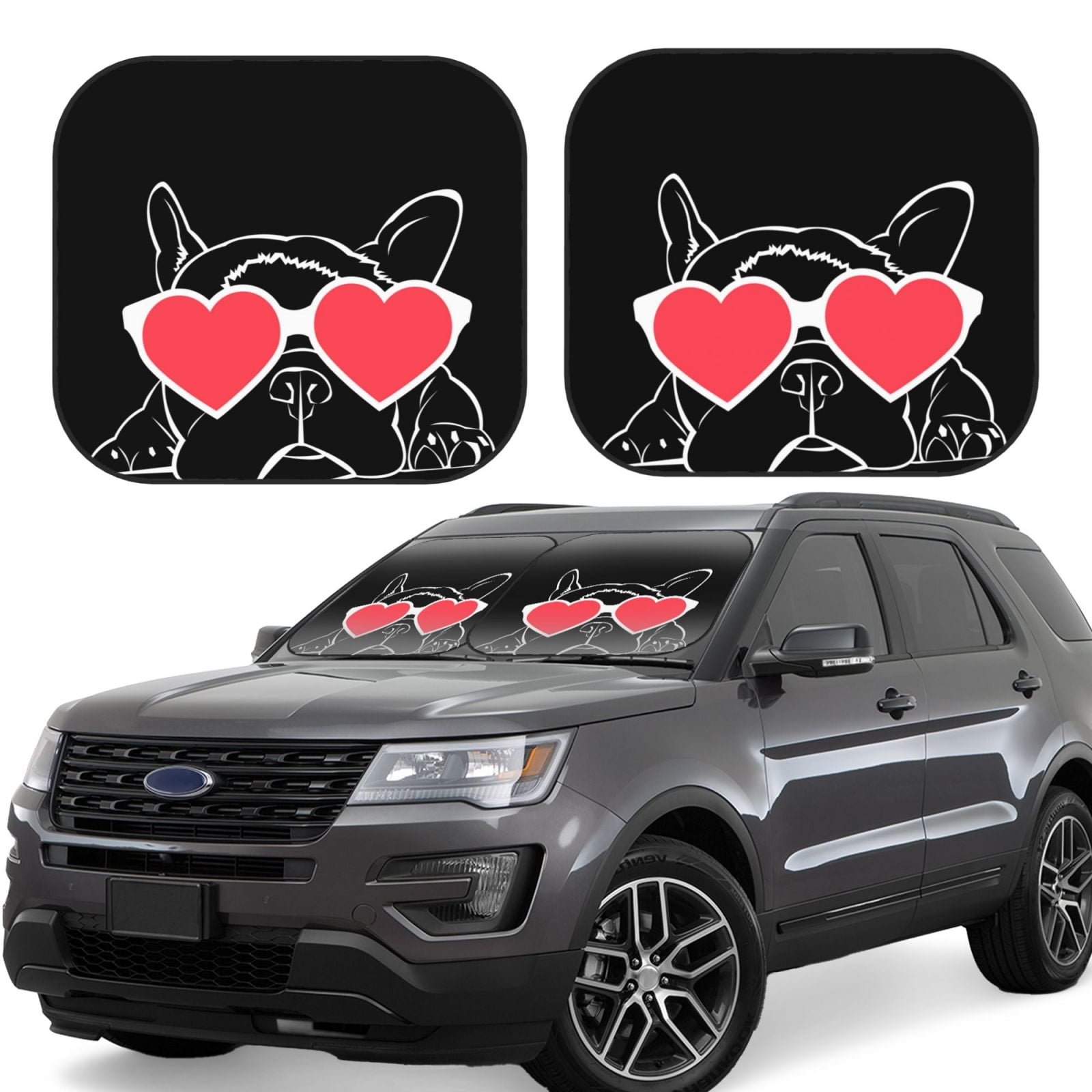 Bingfone Animal Bulldog French Windshield Sun Shade 2-Piece Foldable ...