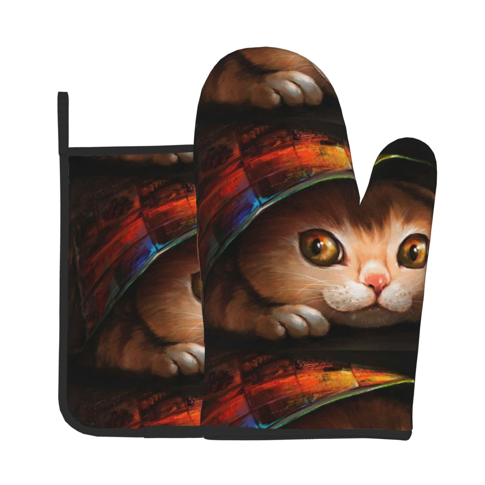 Bingfone Animal Cat Print Oven Mitts Pot Holders Set 2 PCS for Kitchen ...