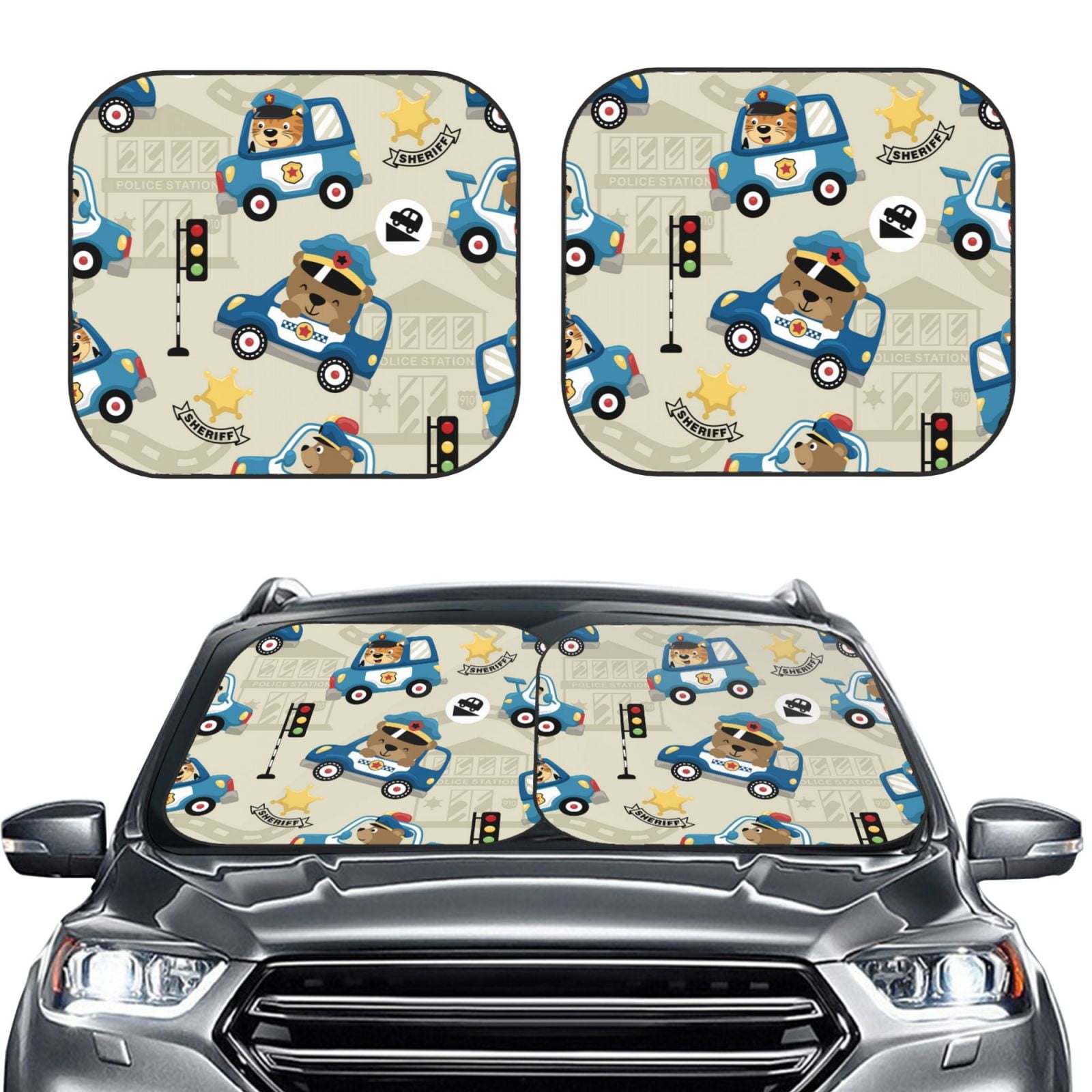 Bingfone Animals Driving Police Car Windshield Sun Shade 2-Piece ...