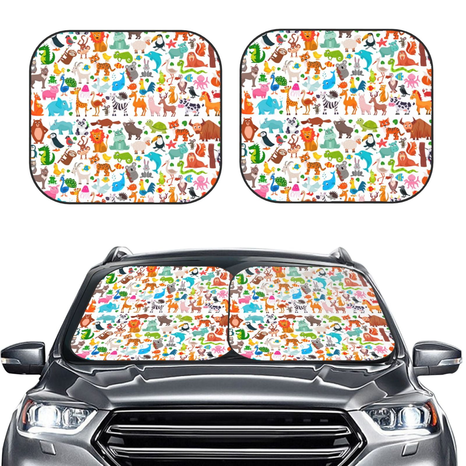 Bingfone Animals Print 2-Piece Sun Shade Front Windshield - Foldable ...