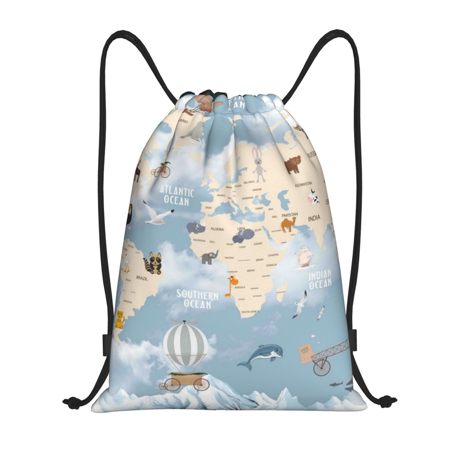 Bingfone Animals Travel World Map Drawstrings Backpacks Bags For Men ...
