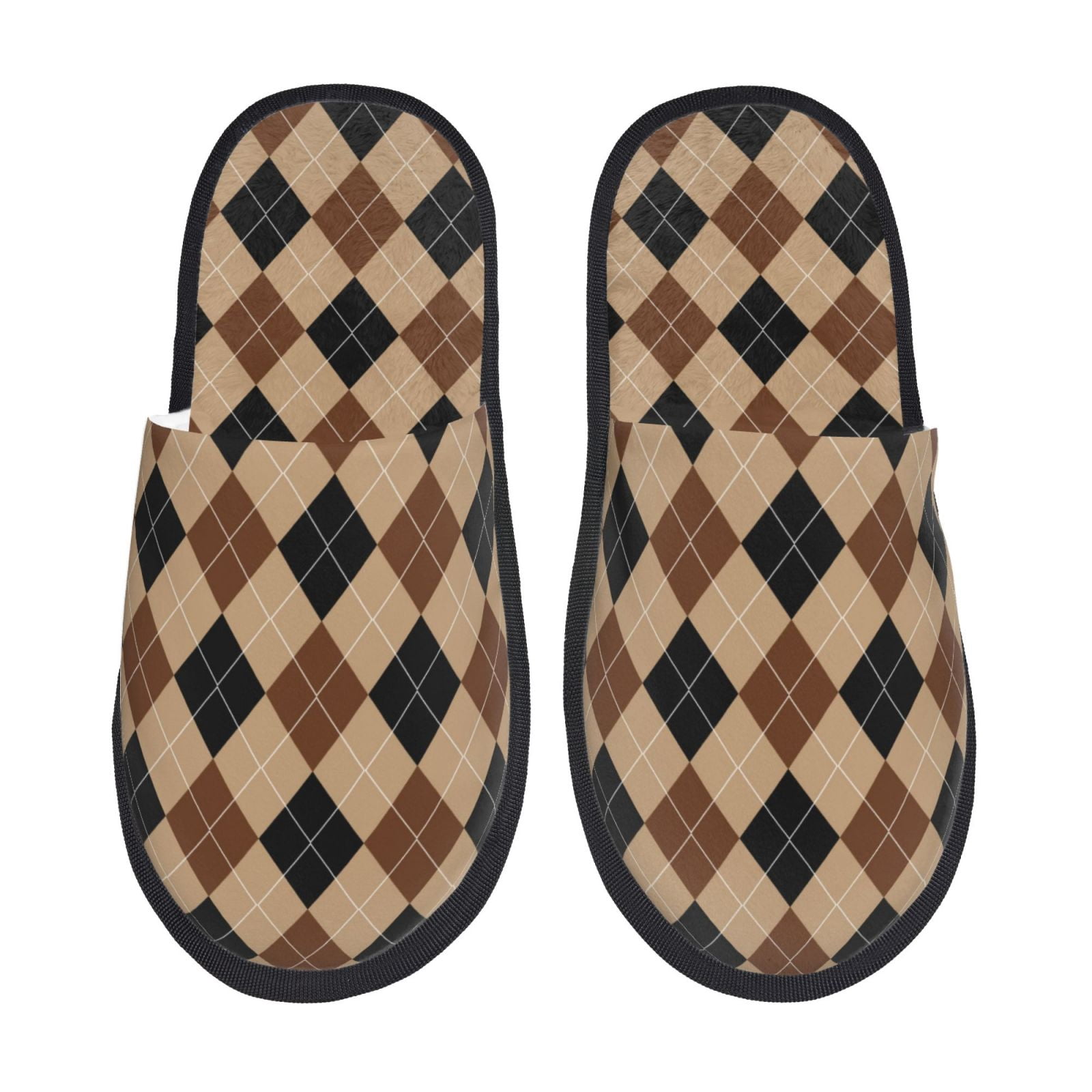 Bingfone Argyle of brown House Slippers for Women Men with Soft Rubber ...