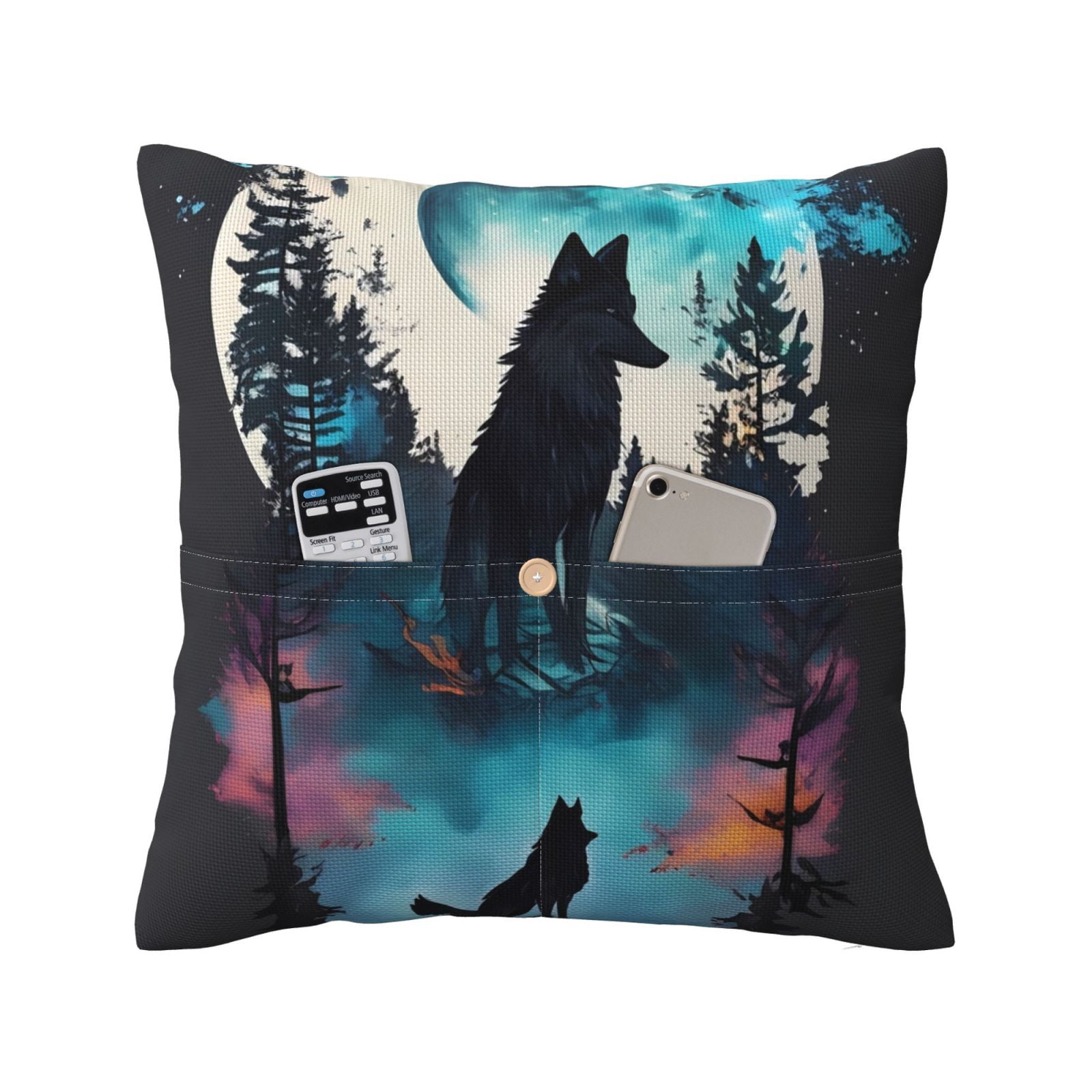 Bingfone Artistic Moon Valley Wolf Linen Throw Pillow Covers Cushion ...