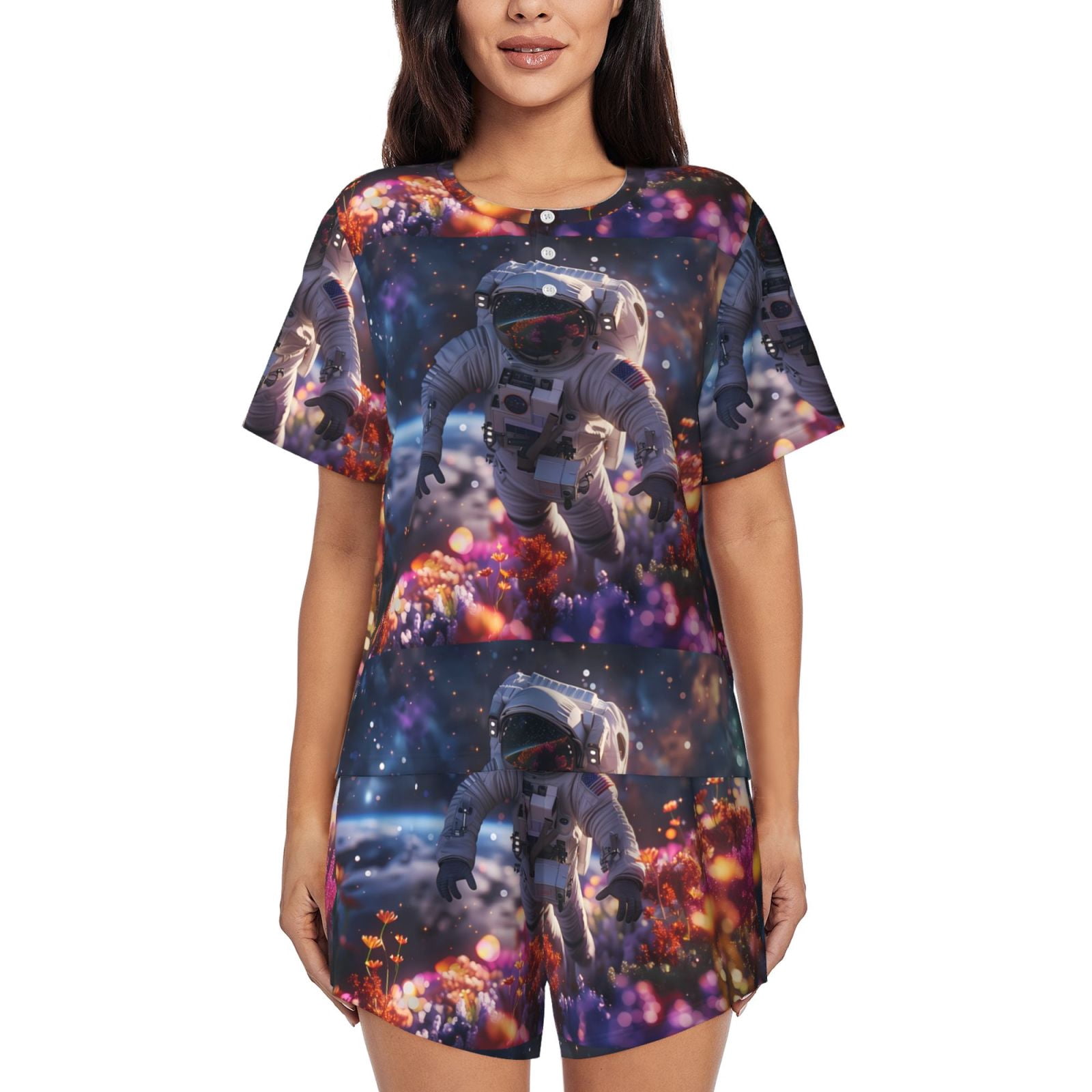 Bingfone Astronaut In Cosmic Garden Print Pajamas Sets for Women Soft ...