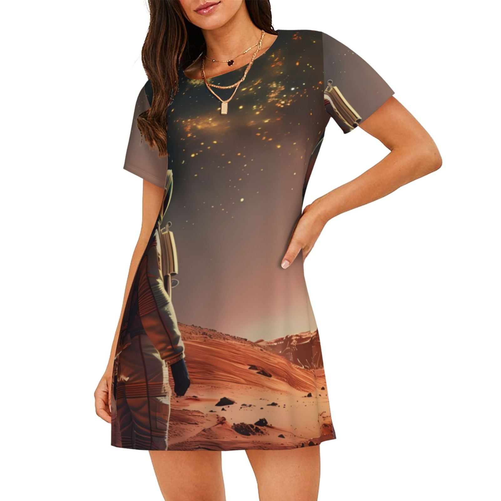 Bingfone Astronaut On Mars A Nightgowns for Women Sleep Shirts Short ...