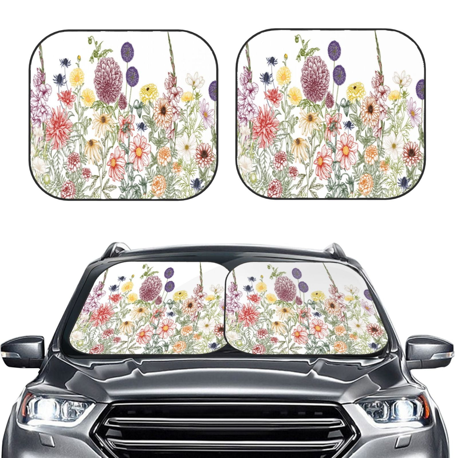 Bingfone Autumn Garden Windshield Sun Shade 2-Piece Foldable Car Front ...