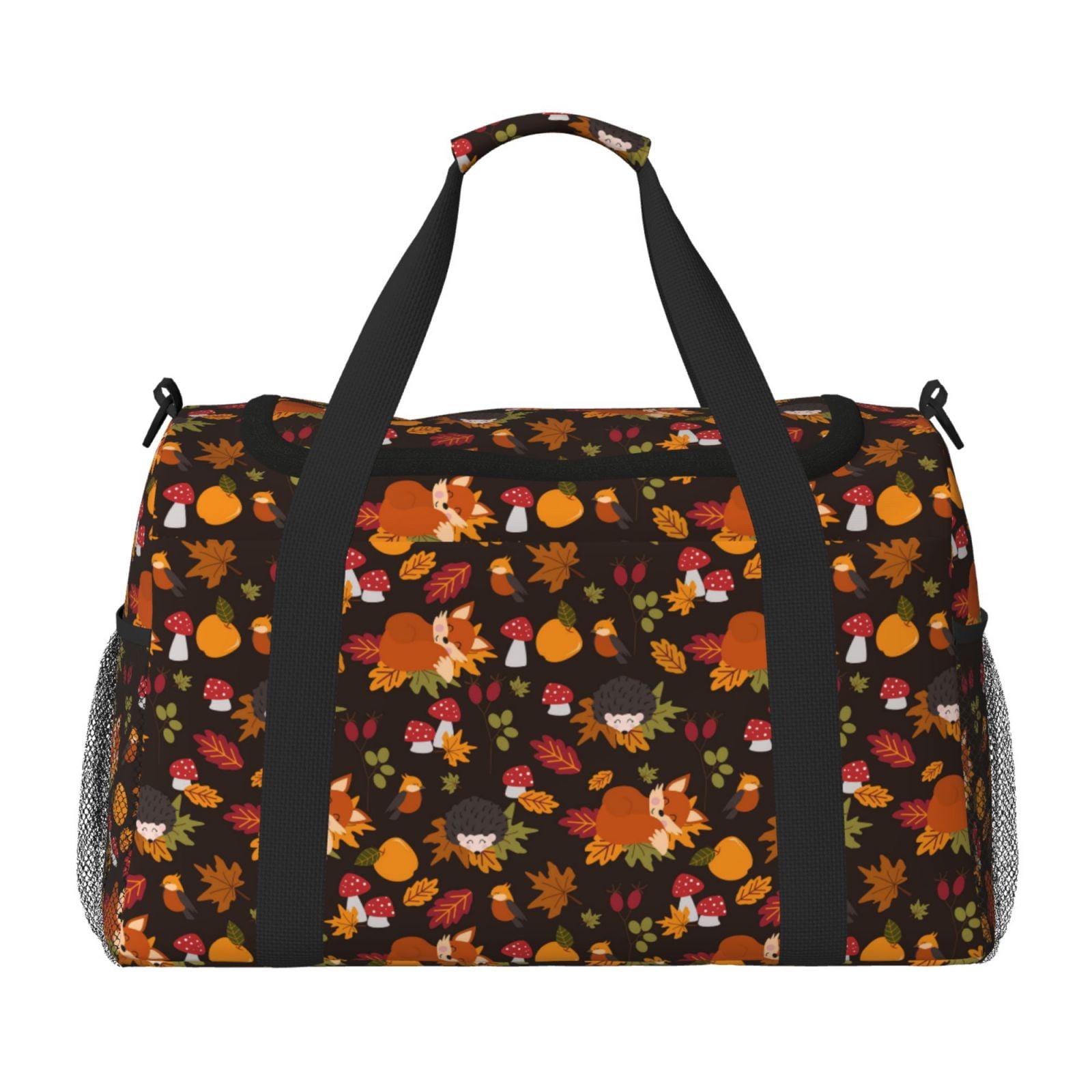 Bingfone Autumn Hedgehog and Fox Cute Print Travel Duffel Tote Bag ...