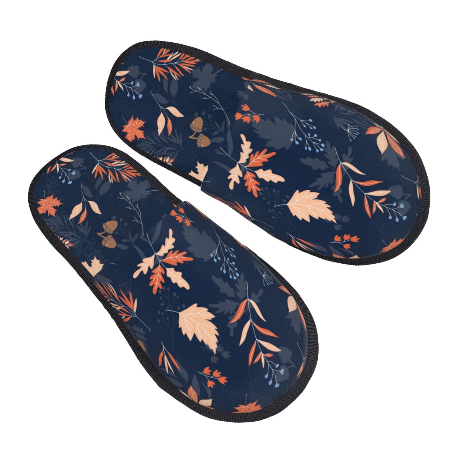 Bingfone Autumn Leaves With Blue House Slippers For Women Men With Soft ...