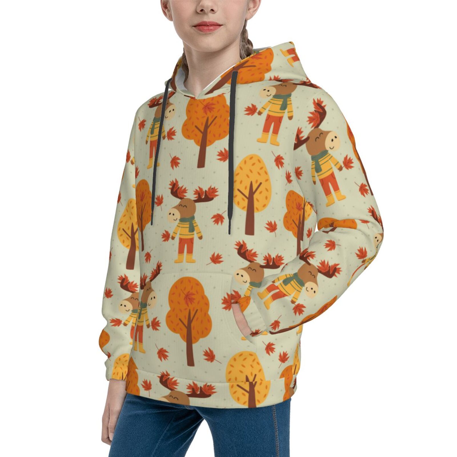 Bingfone Autumn Maple Leaf and Deer Pattern Youth Classic Hoodies Soft ...