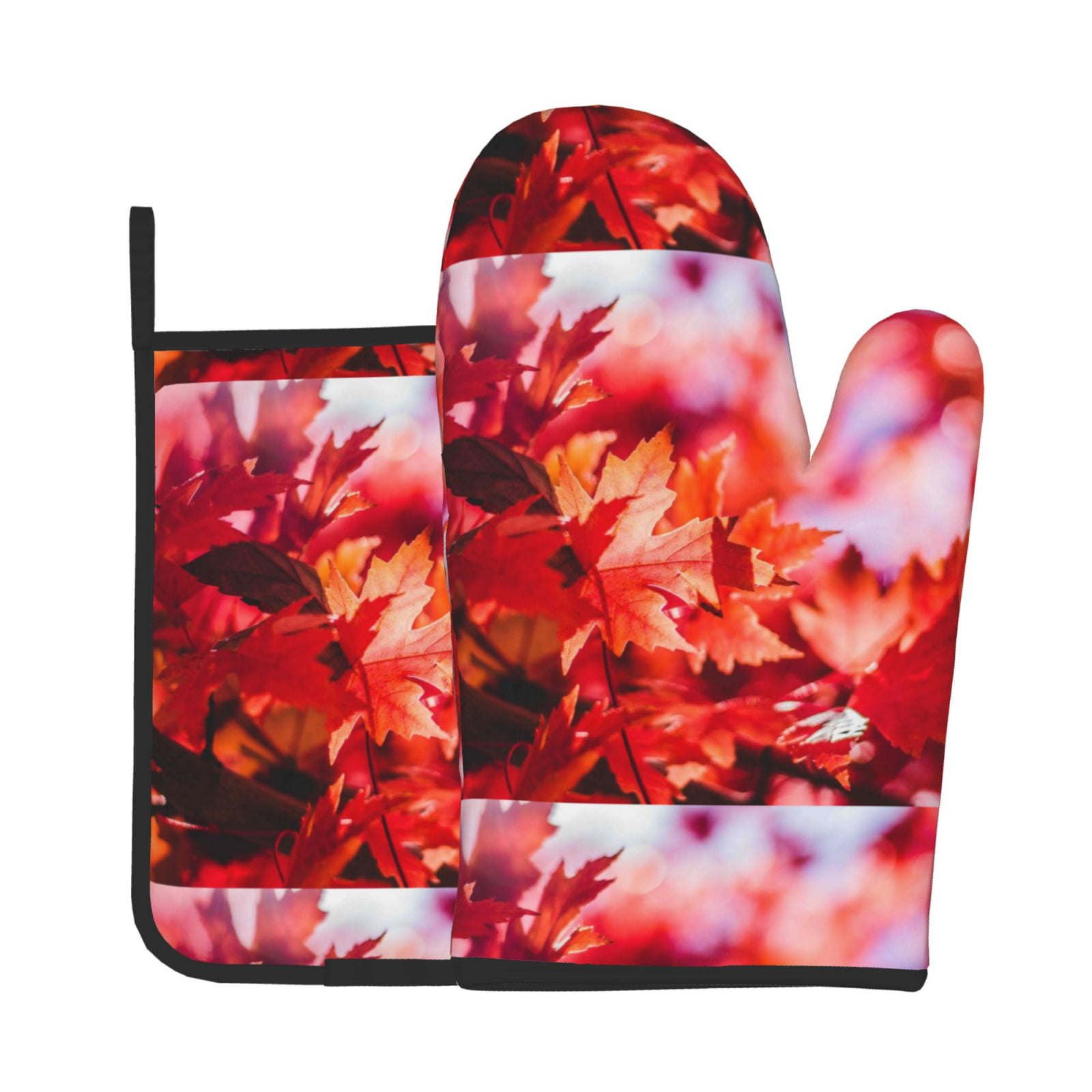 Bingfone Autumn Maple Leaves Print Oven Mitts Pot Holders Set 2 PCS for ...