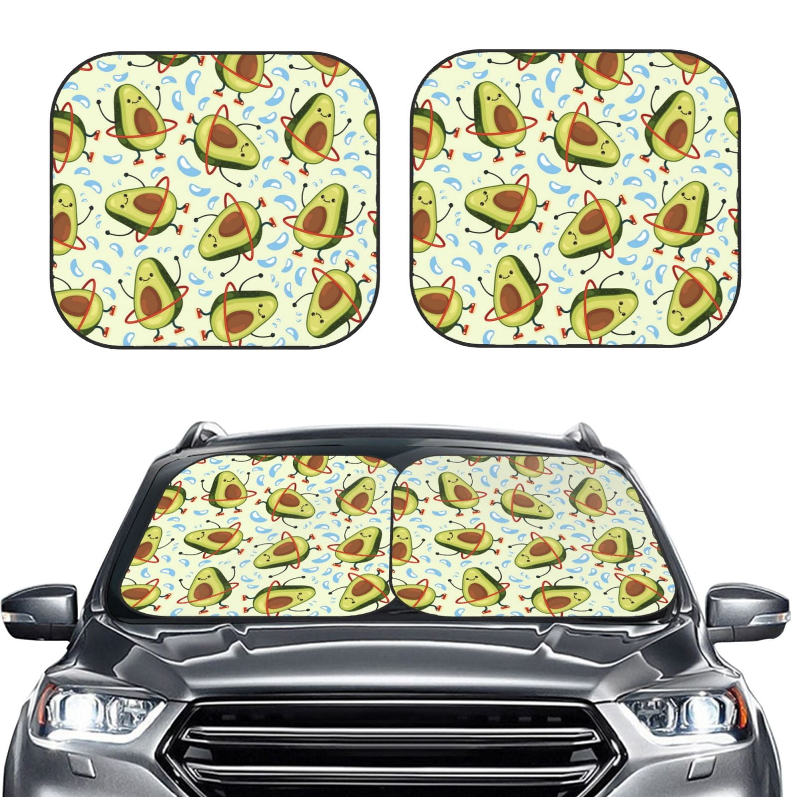 Bingfone Avocado Doing Sport Print 2-Piece Sun Shade Front Windshield ...