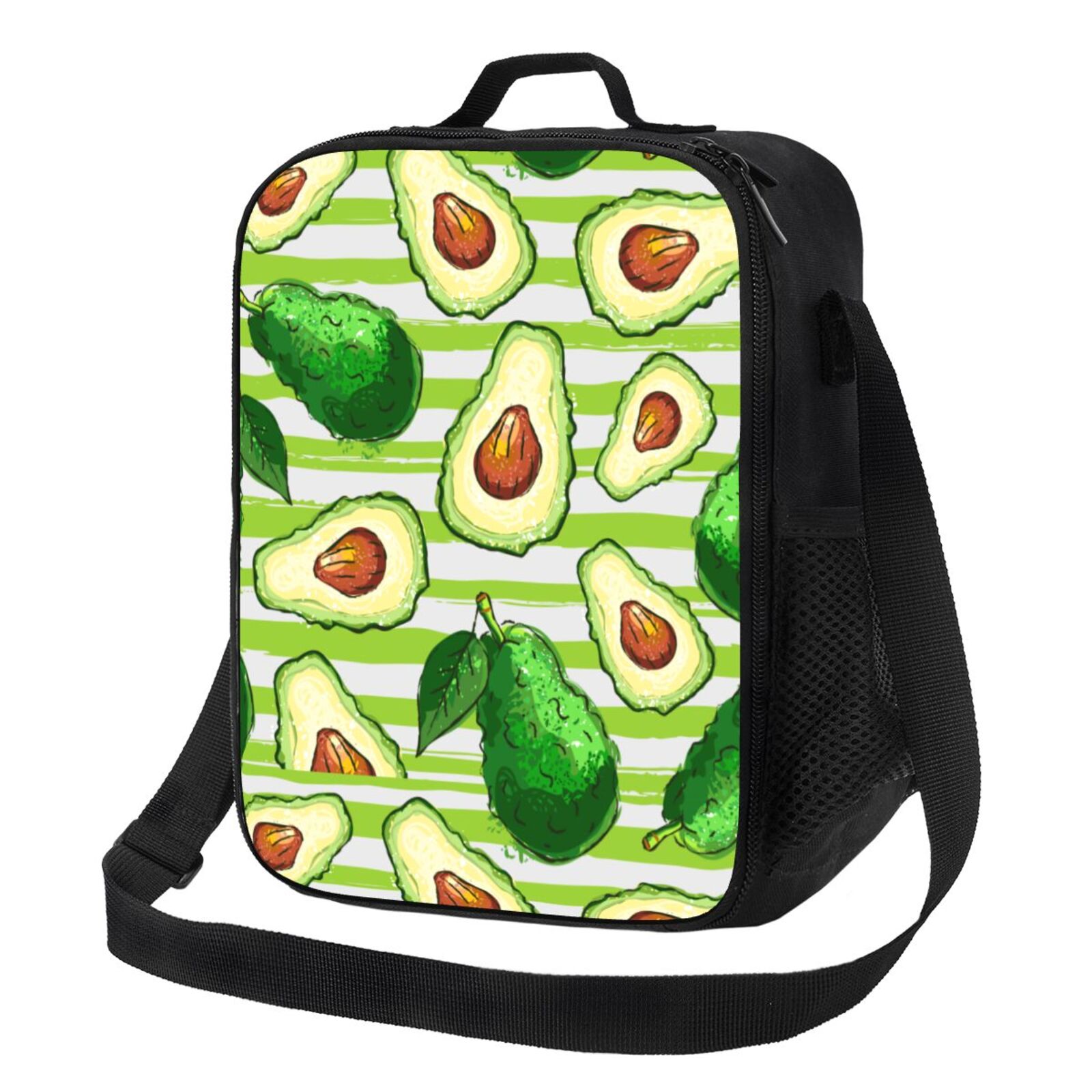 Bingfone Avocado Green Striped Reusable Insulated Lunch Bag Cooler For ...