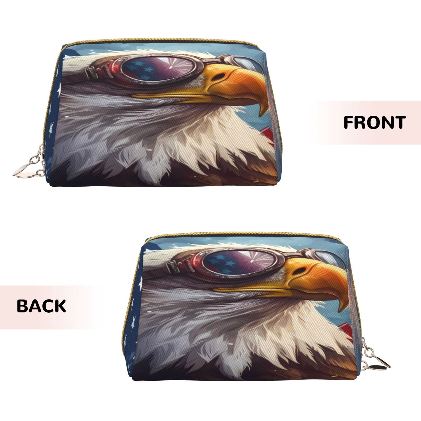 Bingfone Bald Eagle Pilot Print Leather Makeup Bag, Portable Hand-held ...