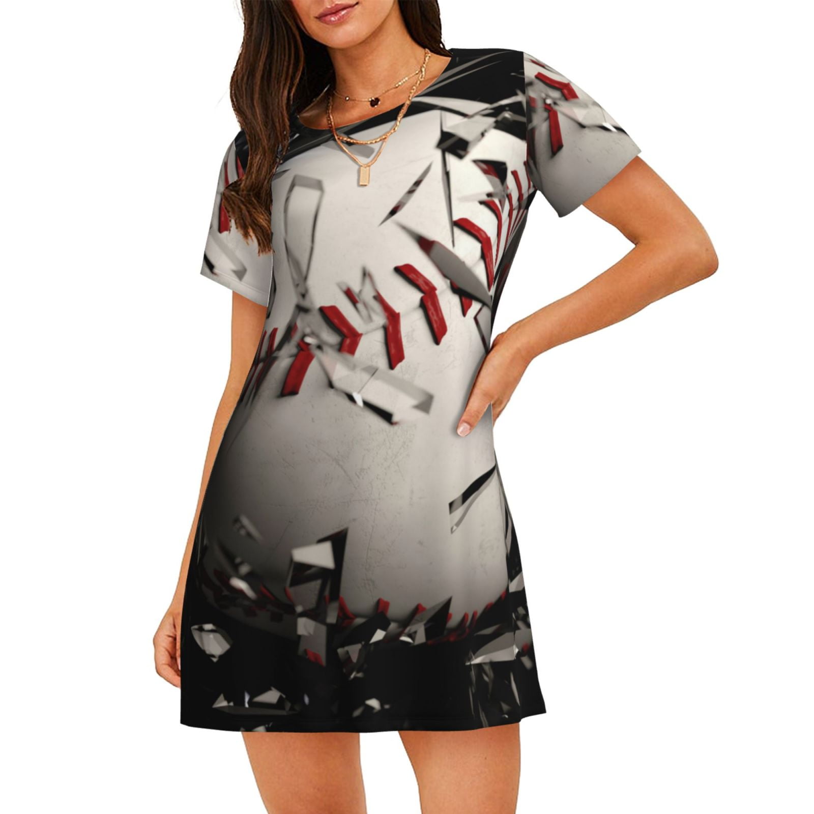 Bingfone Baseball Breaking Glass Nightgowns for Women Sleep Shirts ...