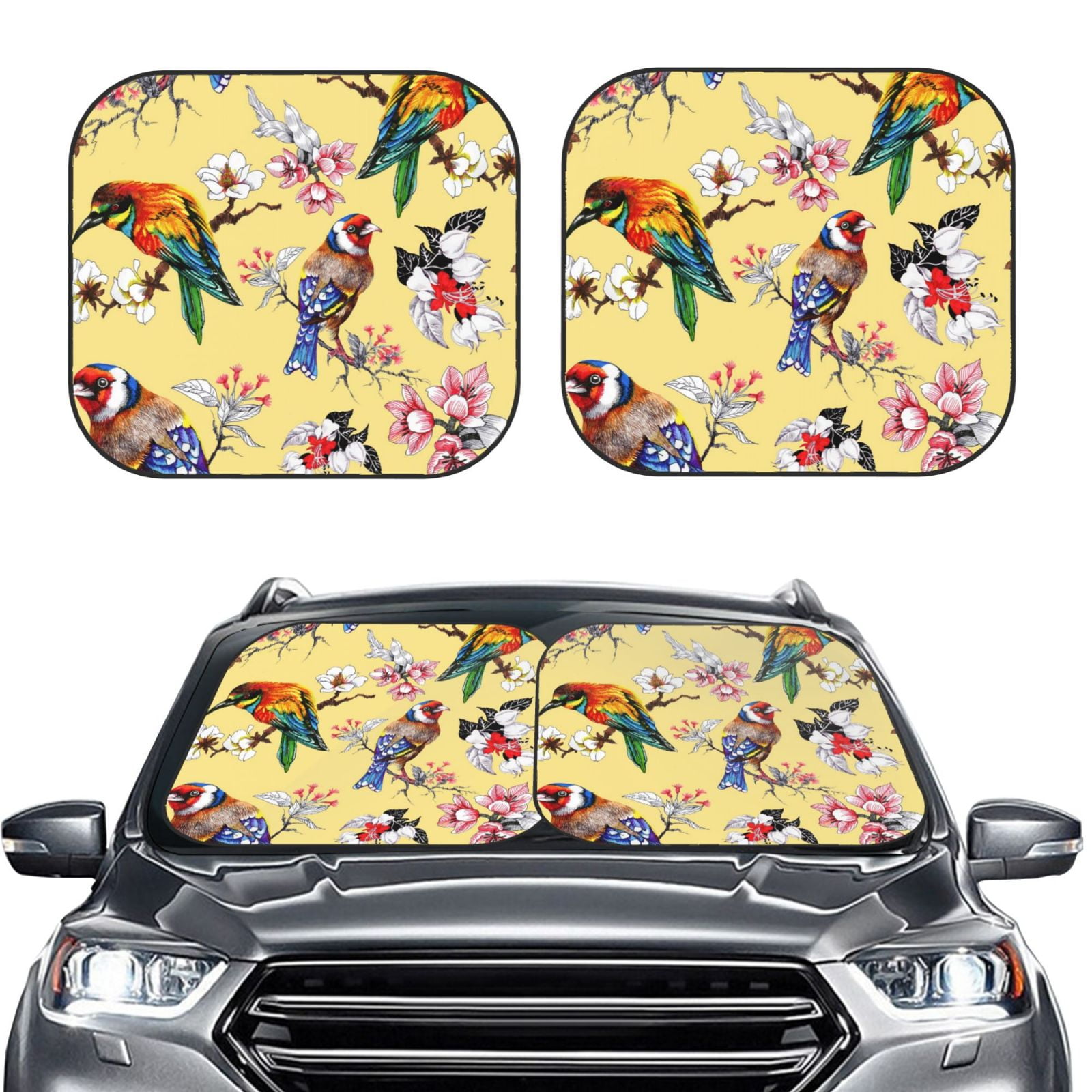 Bingfone Beautiful Bright Birds And Flowers Print 2-Piece Sun Shade ...