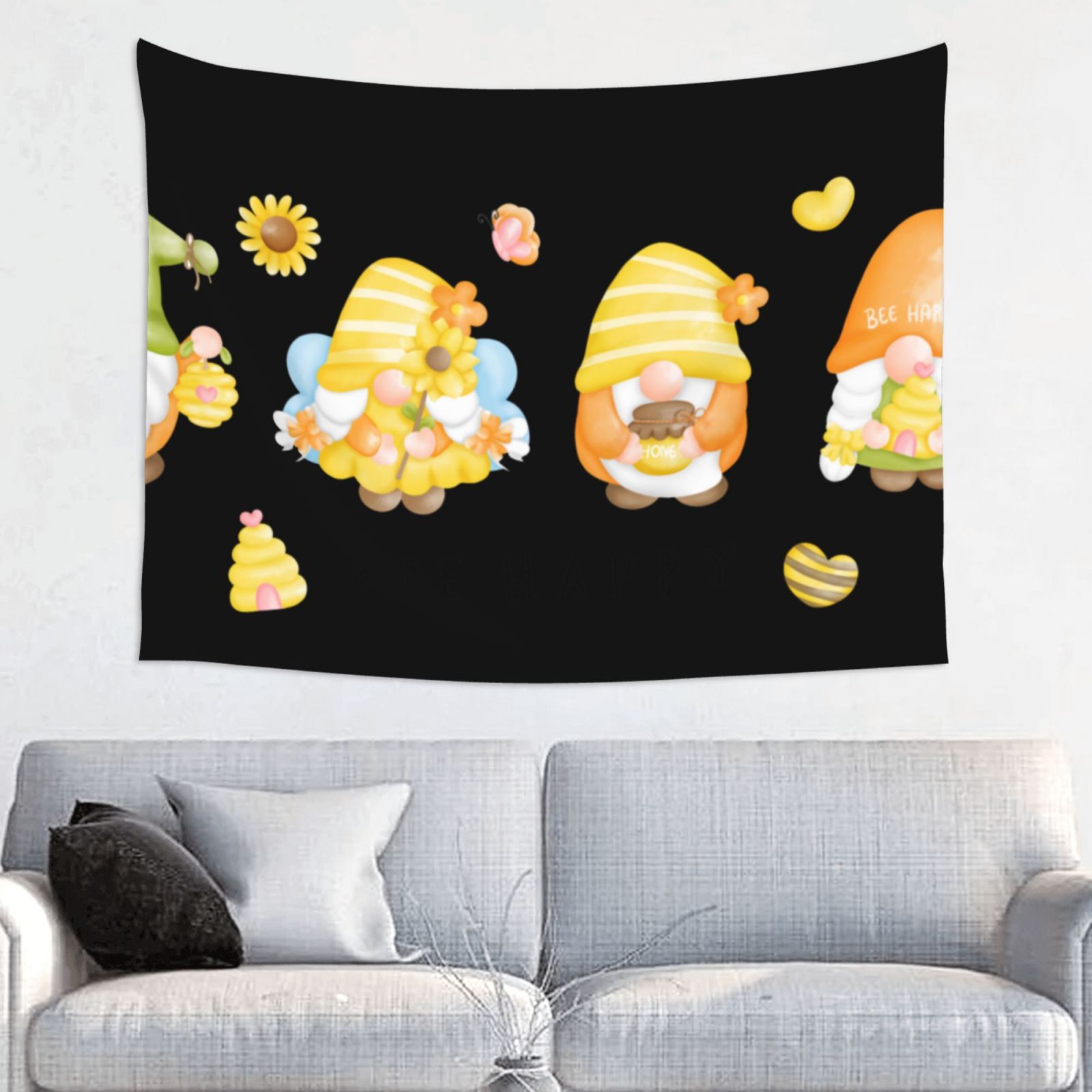 Bingfone Bee Happy Sunflower Gnomes Tapestry Wall Hanging Decor for ...