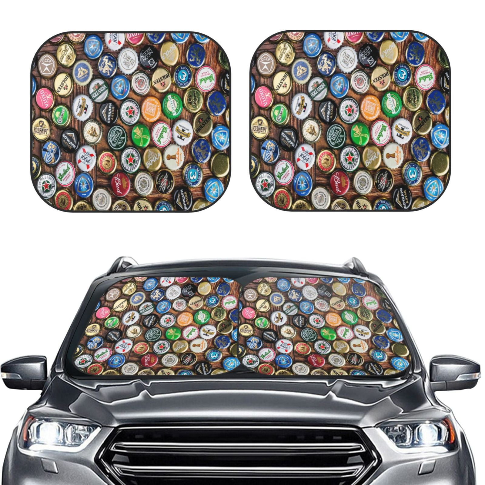Bingfone Beer Caps Print 2-Piece Sun Shade Front Windshield - Foldable ...