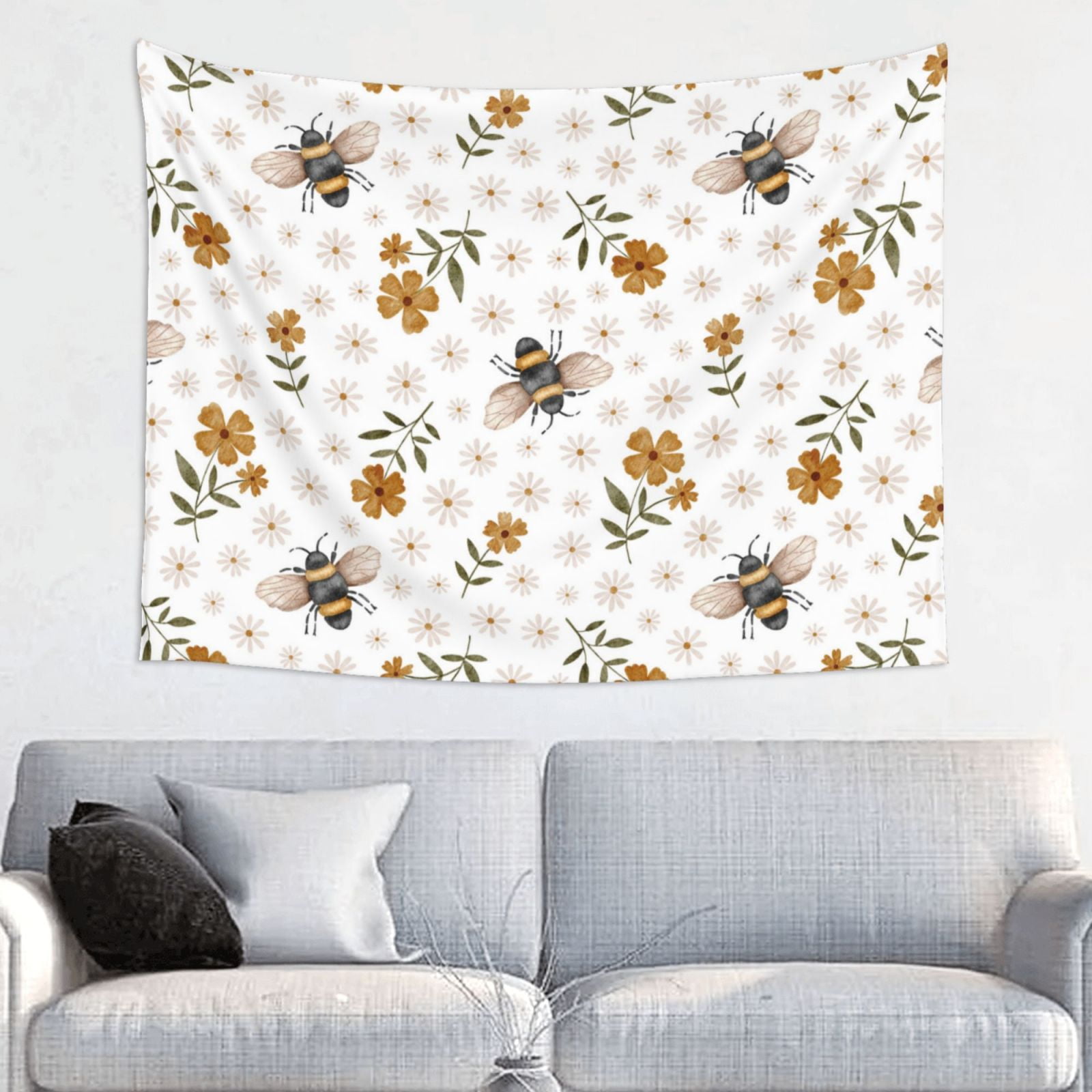 Bingfone Bees And Flowers Tapestry Wall Hanging Decor for Living Room ...