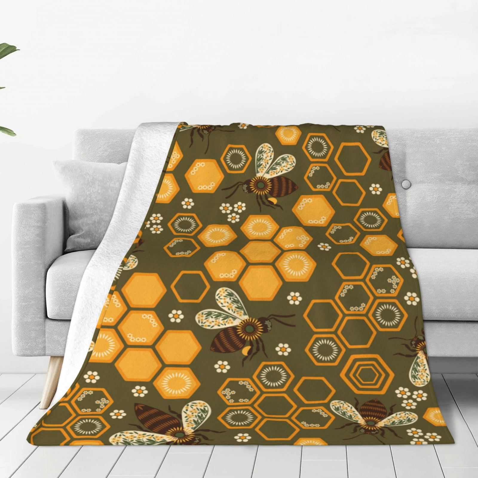 Bingfone Bees And Honeycombs Print Flannel Fleece Blanket Throw Blanket For Bed,Sofa,Couch ...