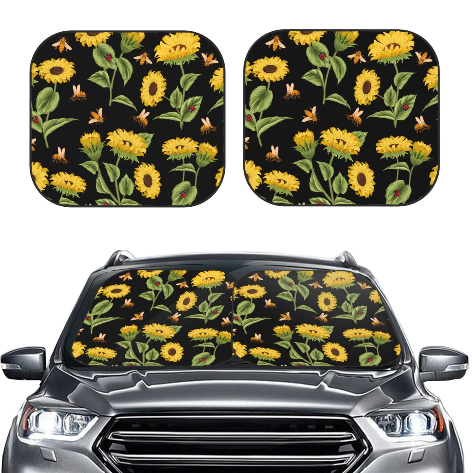 Bingfone Bees And Sunflowers Windshield Sun Shade 2-Piece Foldable Car ...