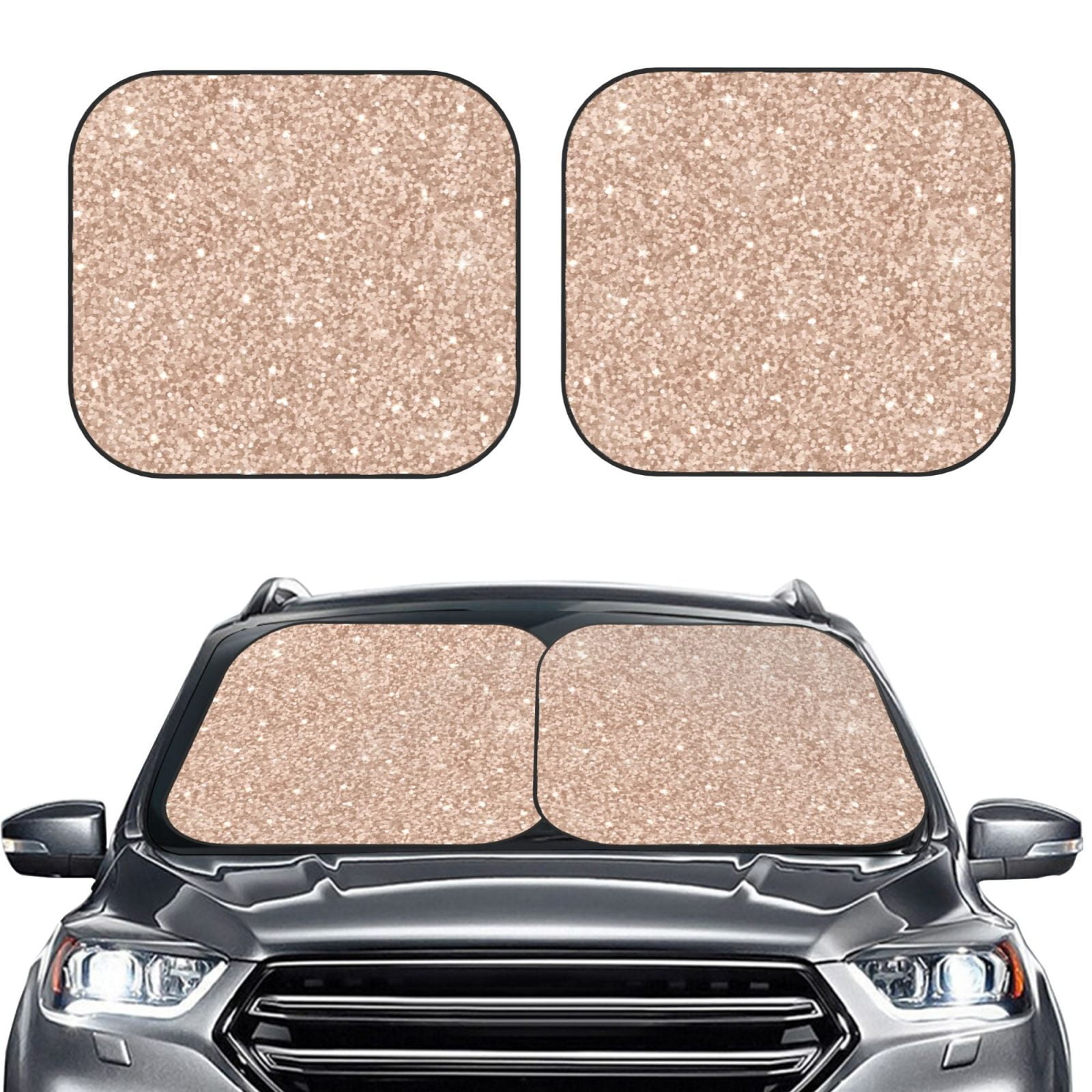 Bingfone Beige Sparkling Glitter Windshield Sun Shade 2-Piece Foldable ...