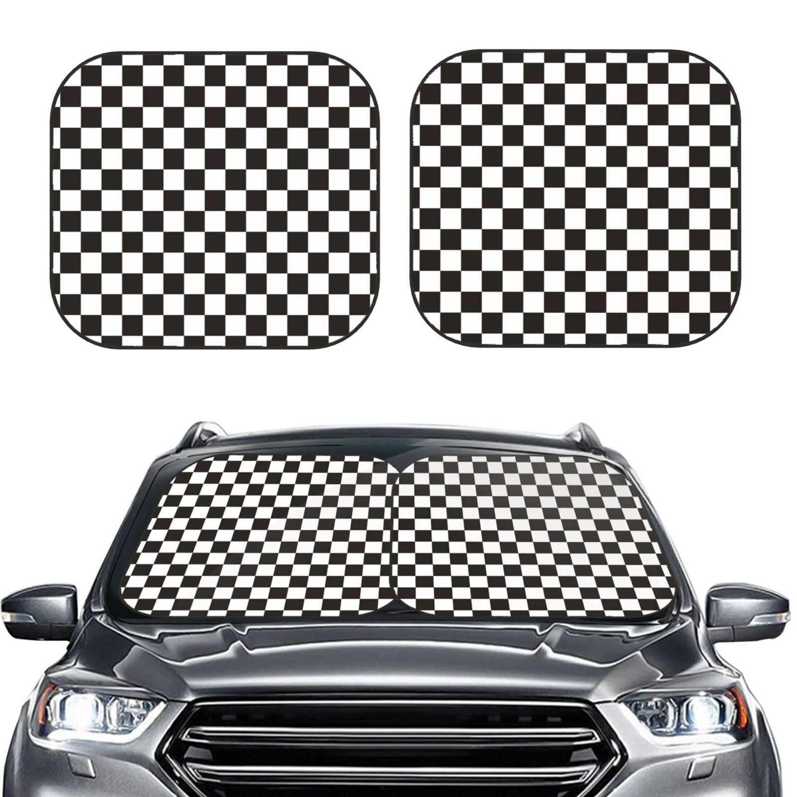 Bingfone Black And White Checkerboard Print 2-Piece Sun Shade Front ...
