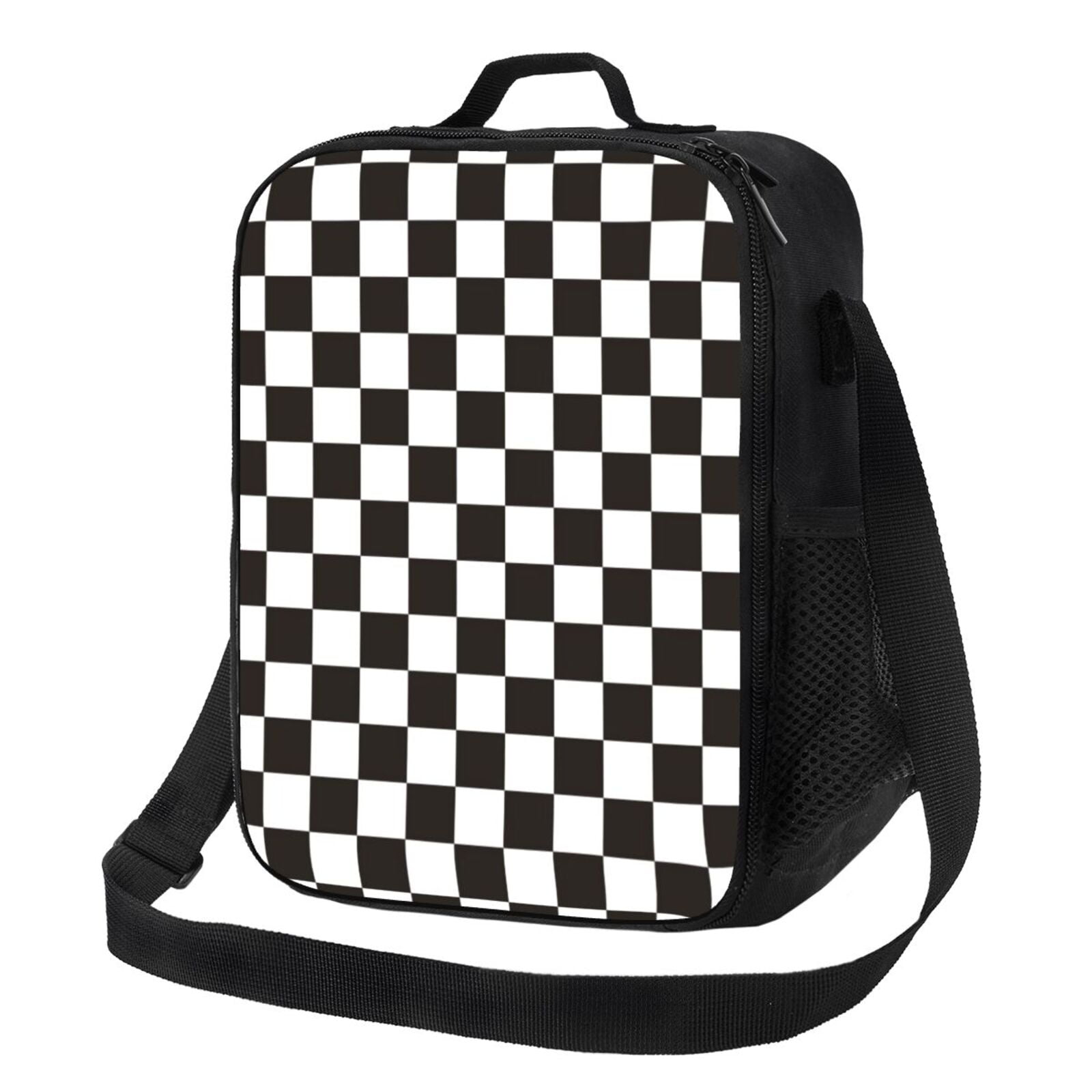 Bingfone Black And White Checkerboard Reusable Insulated Lunch Bag ...