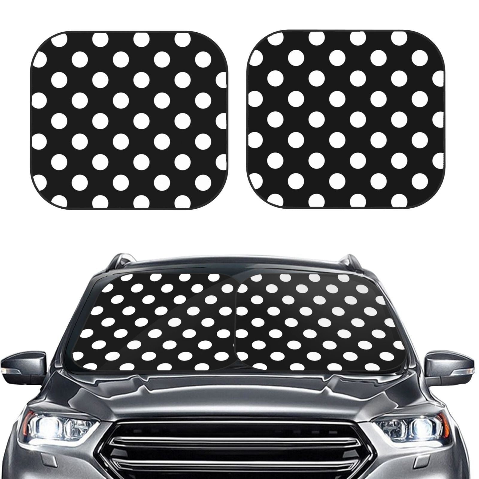 Bingfone Black And White Polka Dot Windshield Sun Shade 2-Piece ...