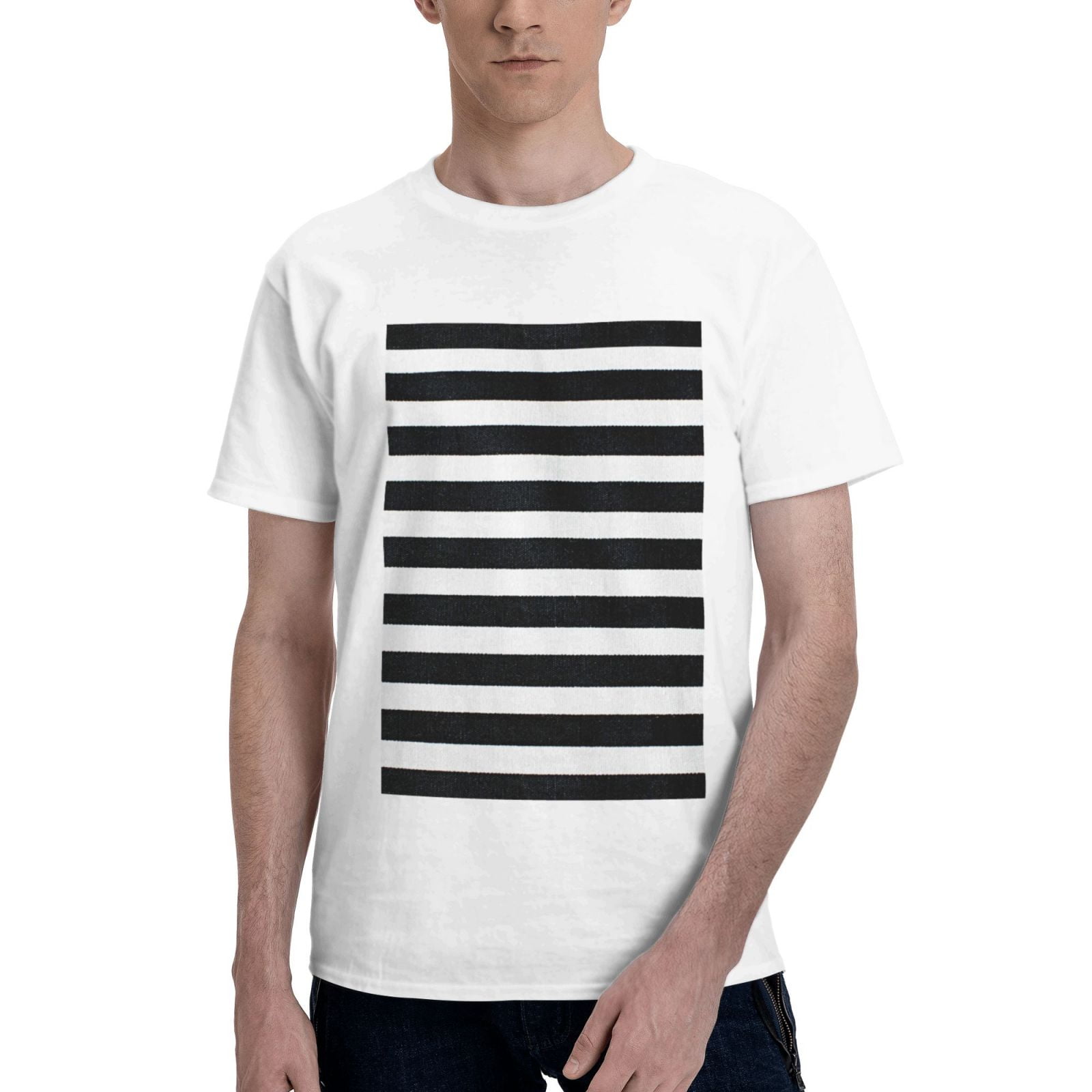 Bingfone Black And White Stripes Men'S Loose Fit Short-Sleeve Pocket T ...