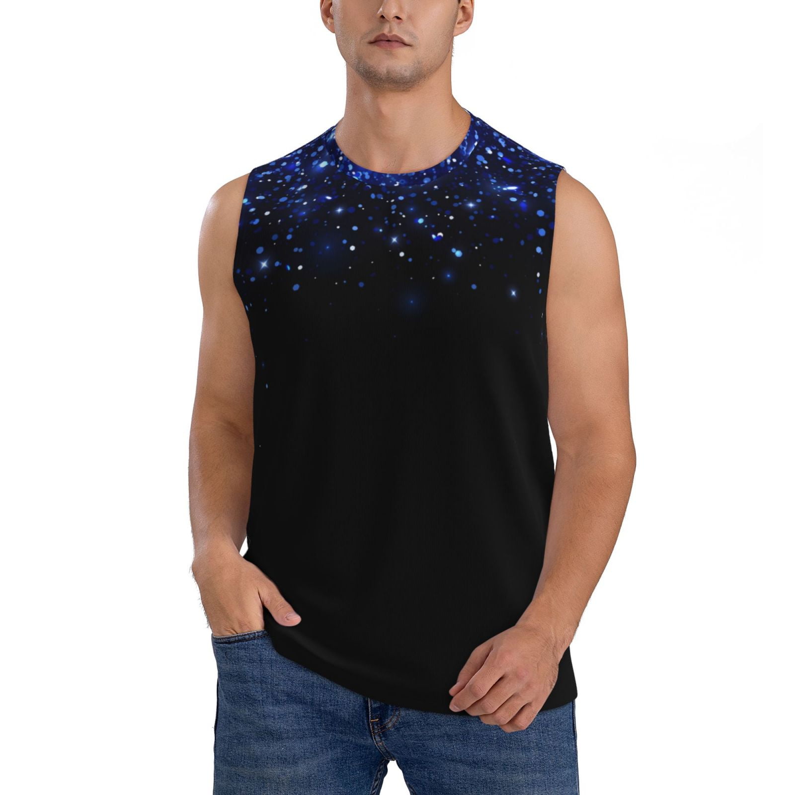 Bingfone Black Blue Glitter Sparkles Pattern Men's Tank Tops Workout ...