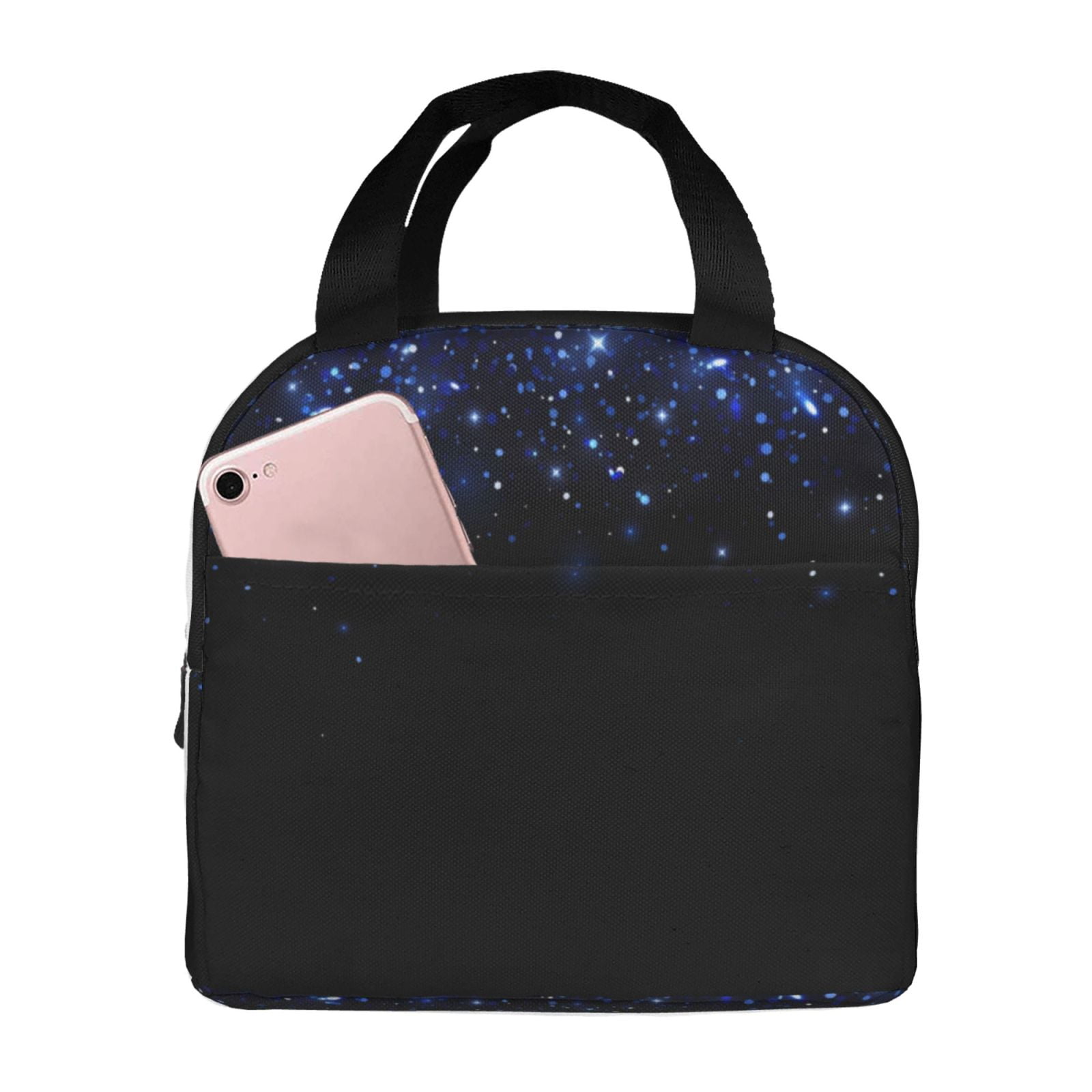 Bingfone Black Blue Glitter Sparkles Print Lunch Bag Insulated Lunch ...