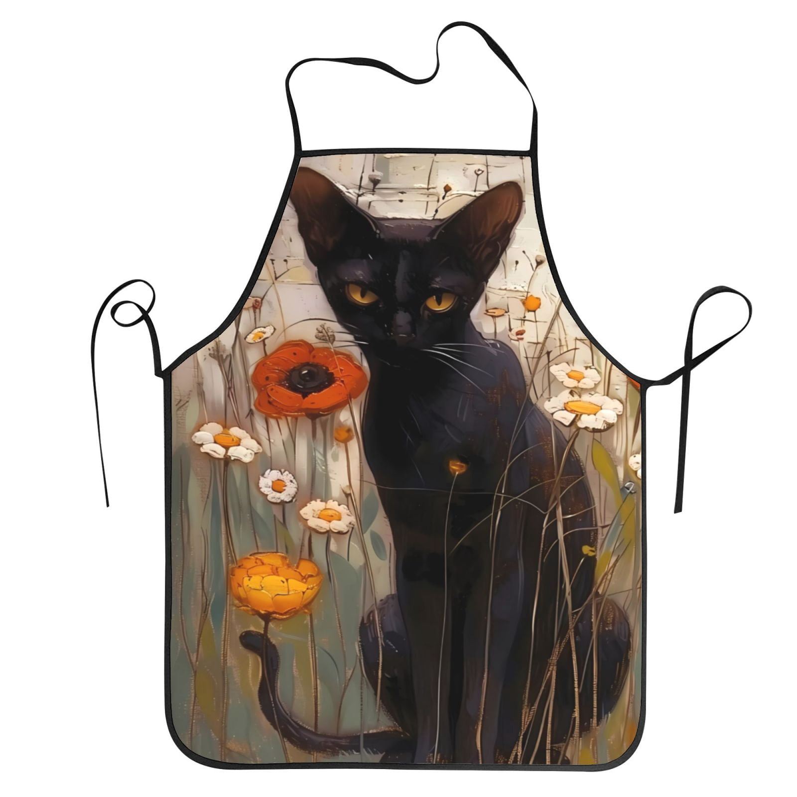 Bingfone Black Cat in Wildflowers for Tie-up Apron, Unisex Waterproof ...