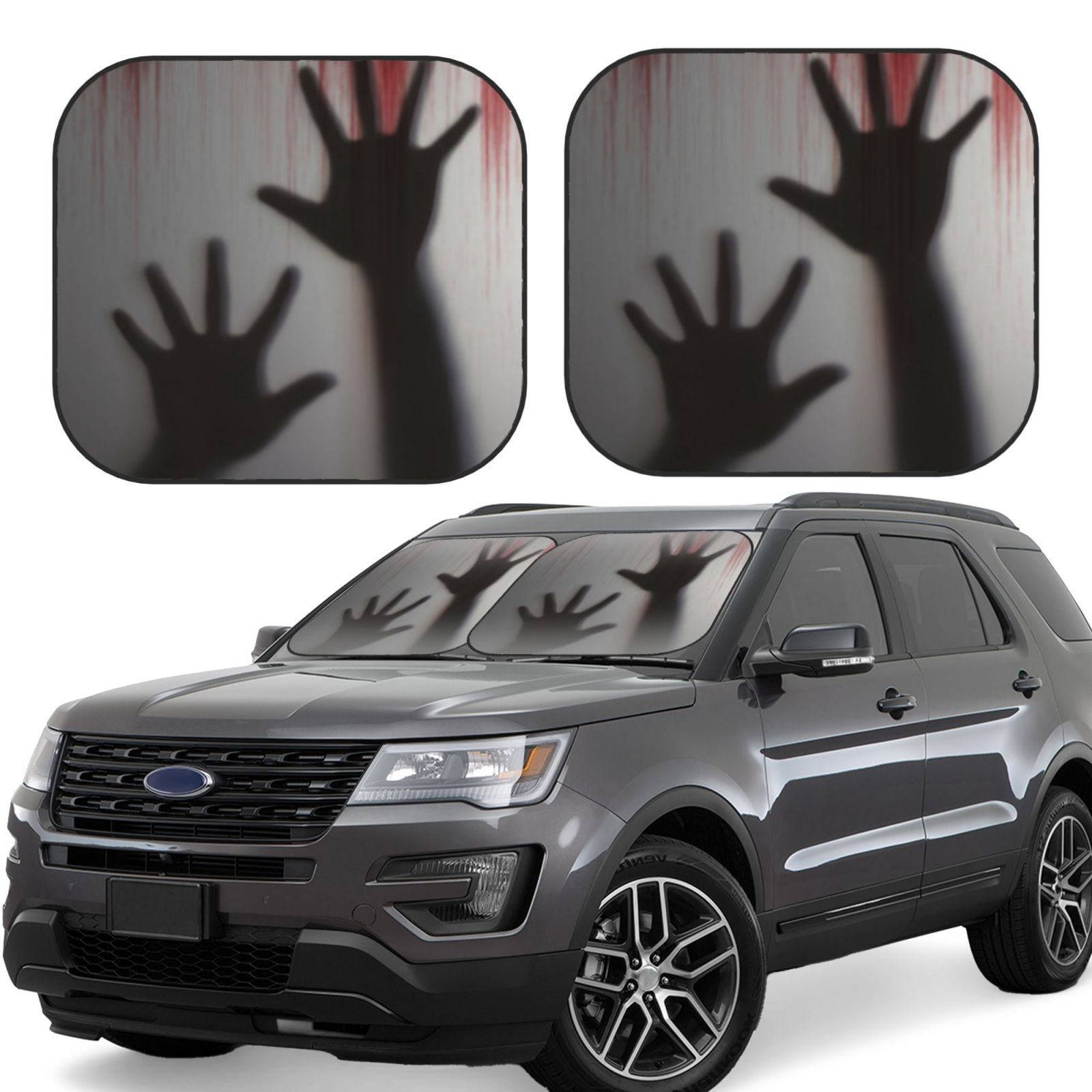 Bingfone Bloody Hand Behind Windshield Sun Shade 2-Piece Foldable Car ...