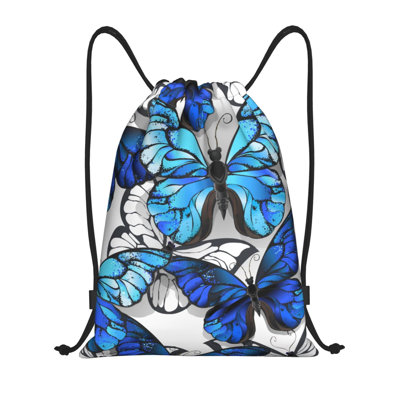 Bingfone Blue And White Butterflies Drawstrings Backpacks Bags For Men ...