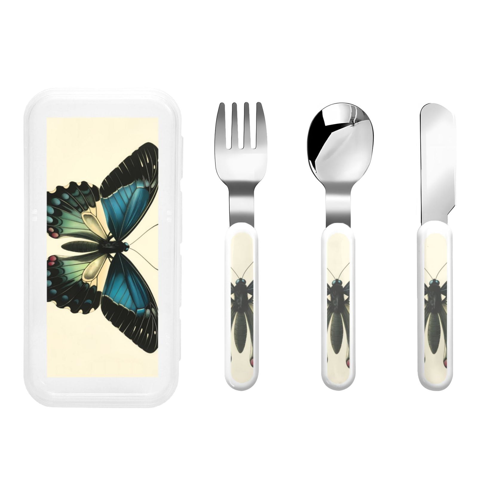 Bingfone Blue Black Butterfly Art Print Toddler Utensils Kids ...
