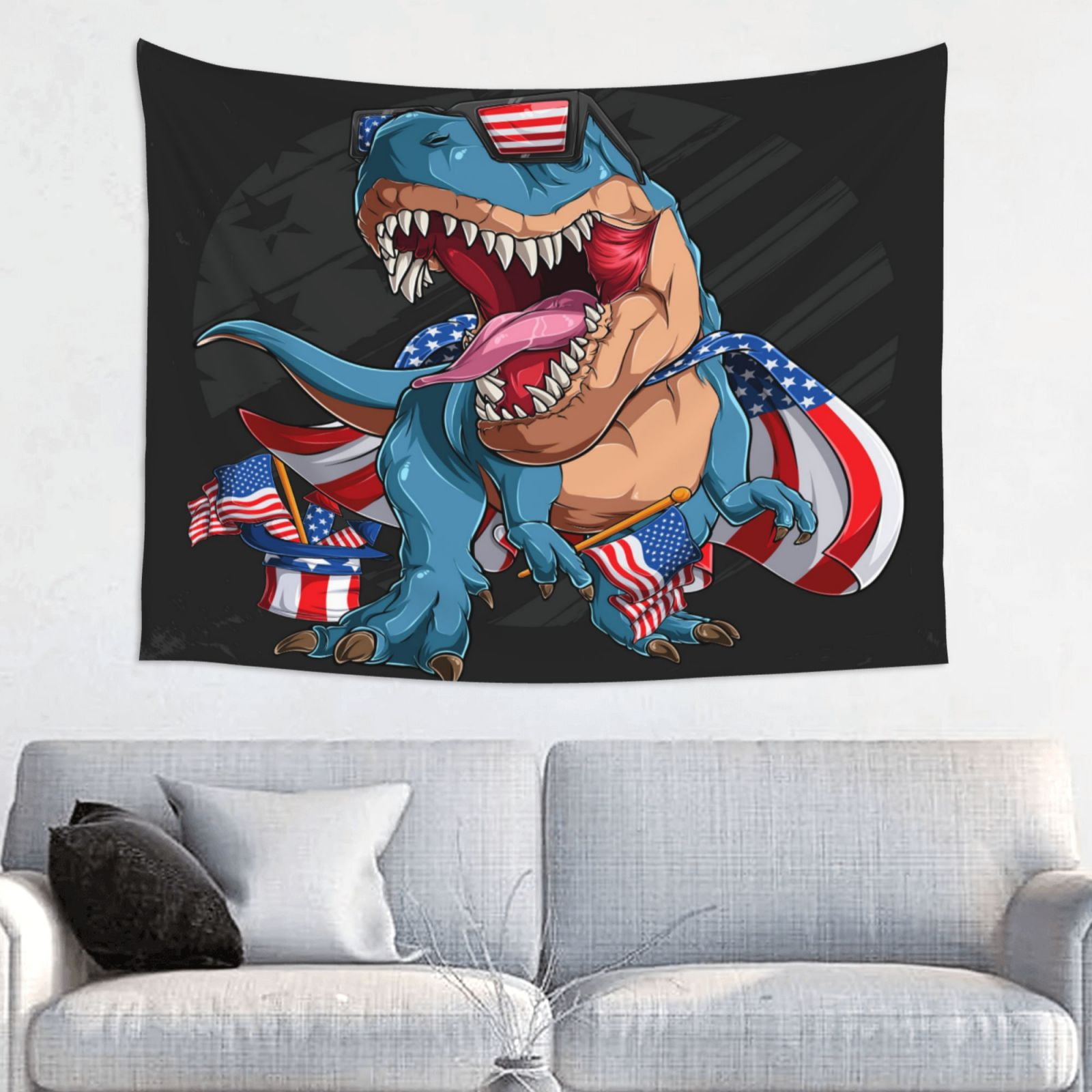 Bingfone Blue Dinosaur Tapestry Wall Hanging Decor For Living Room ...