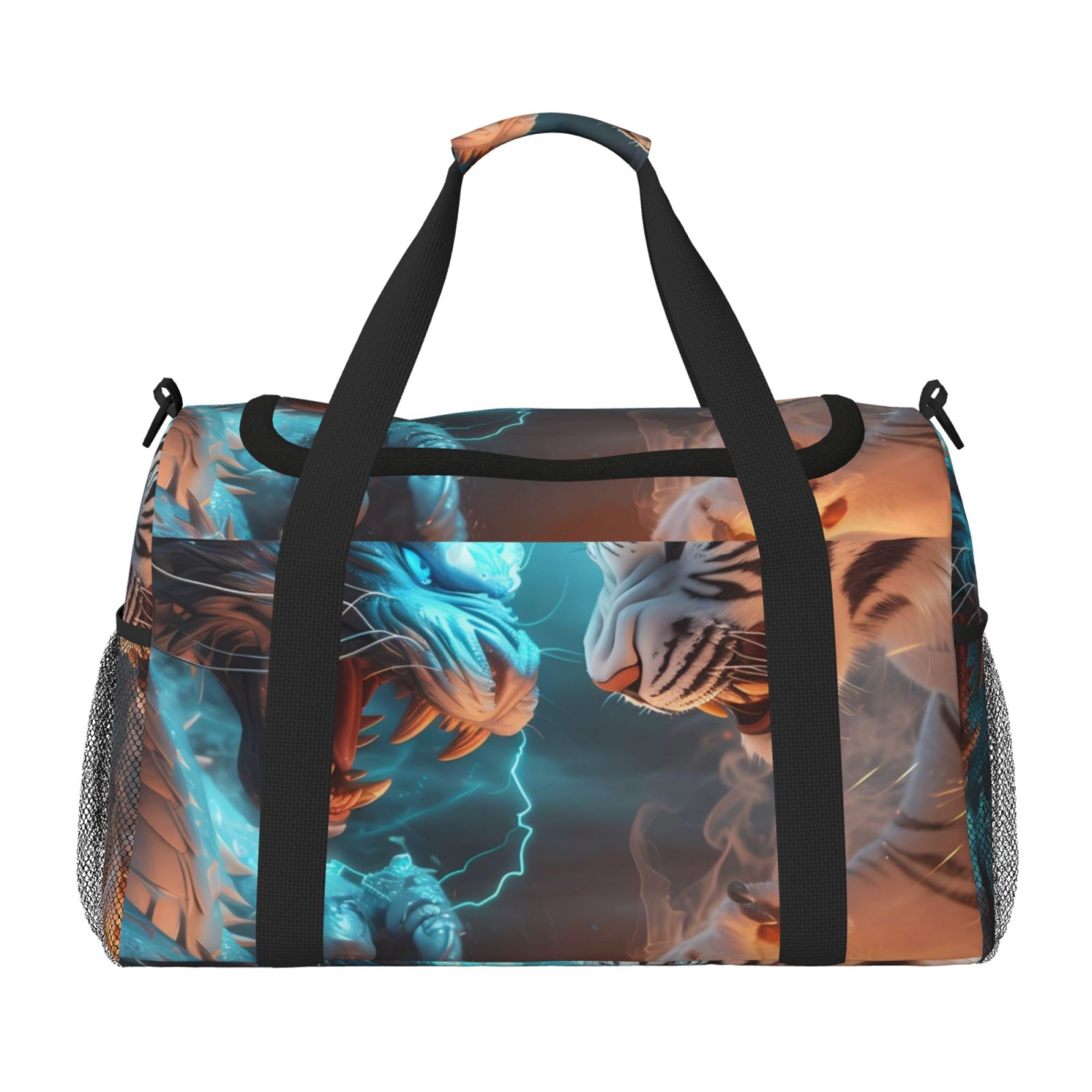 Bingfone Blue Dragon And White Tiger Print Travel Duffel Tote Bag ...
