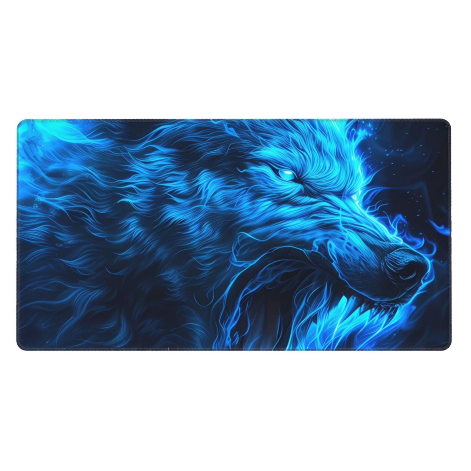 Bingfone Blue Fire Wolf Large Gaming Mouse Pad,Extended Desk Mousepad ...