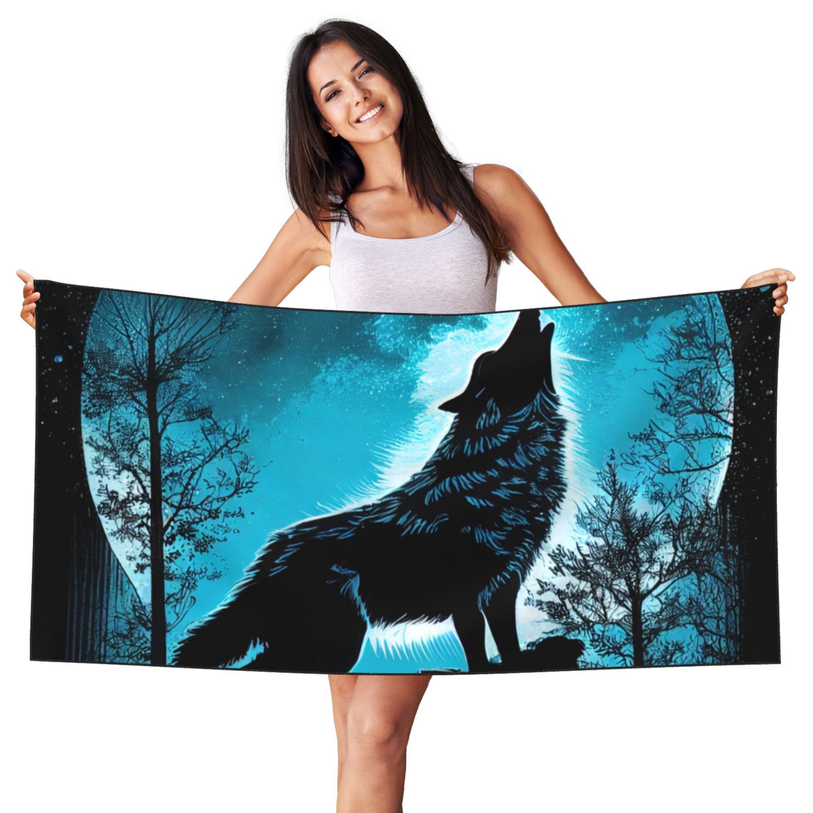 Bingfone Blue Full Moon Wolf Oversized 27.7x55 Inches Beach Towel ...