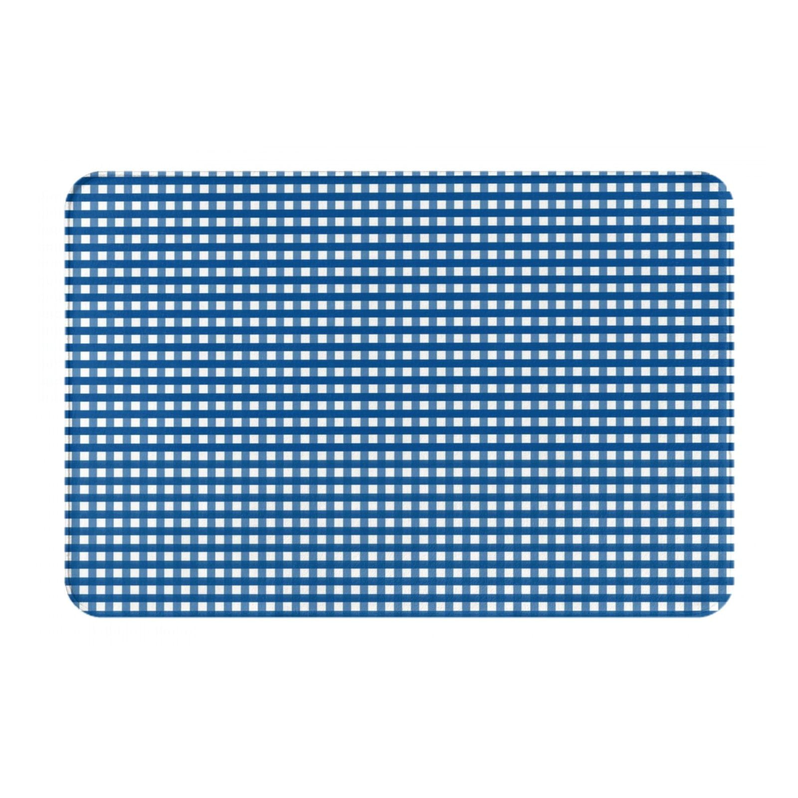 Bingfone Blue Gingham Door Mat 16"X24" Front Entrance Non-Slip Low Profile Washable For Entryway ...