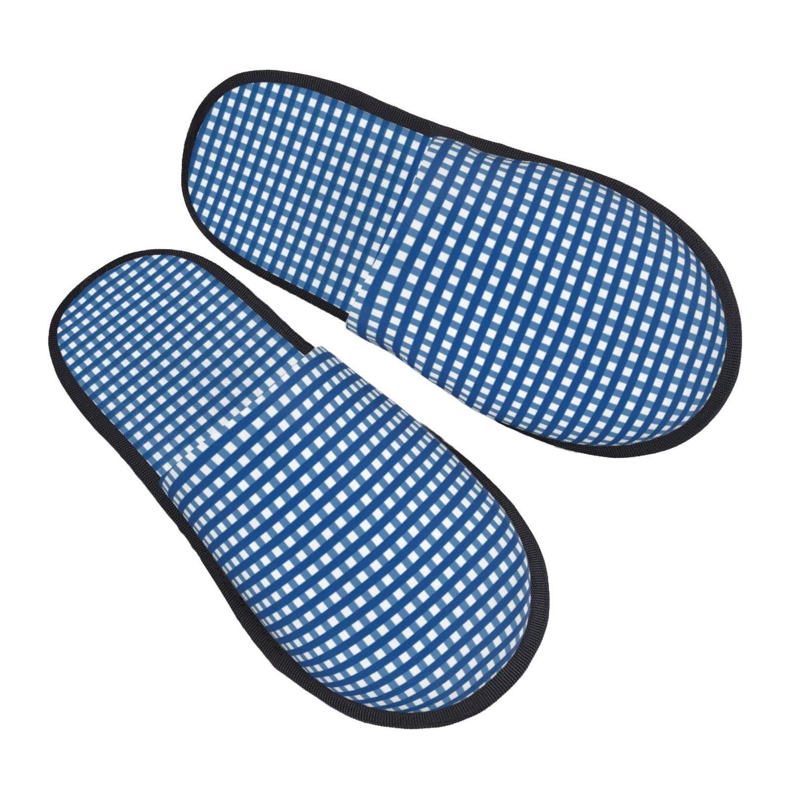 Bingfone Blue Gingham House Slippers For Women Men With Soft Rubber ...