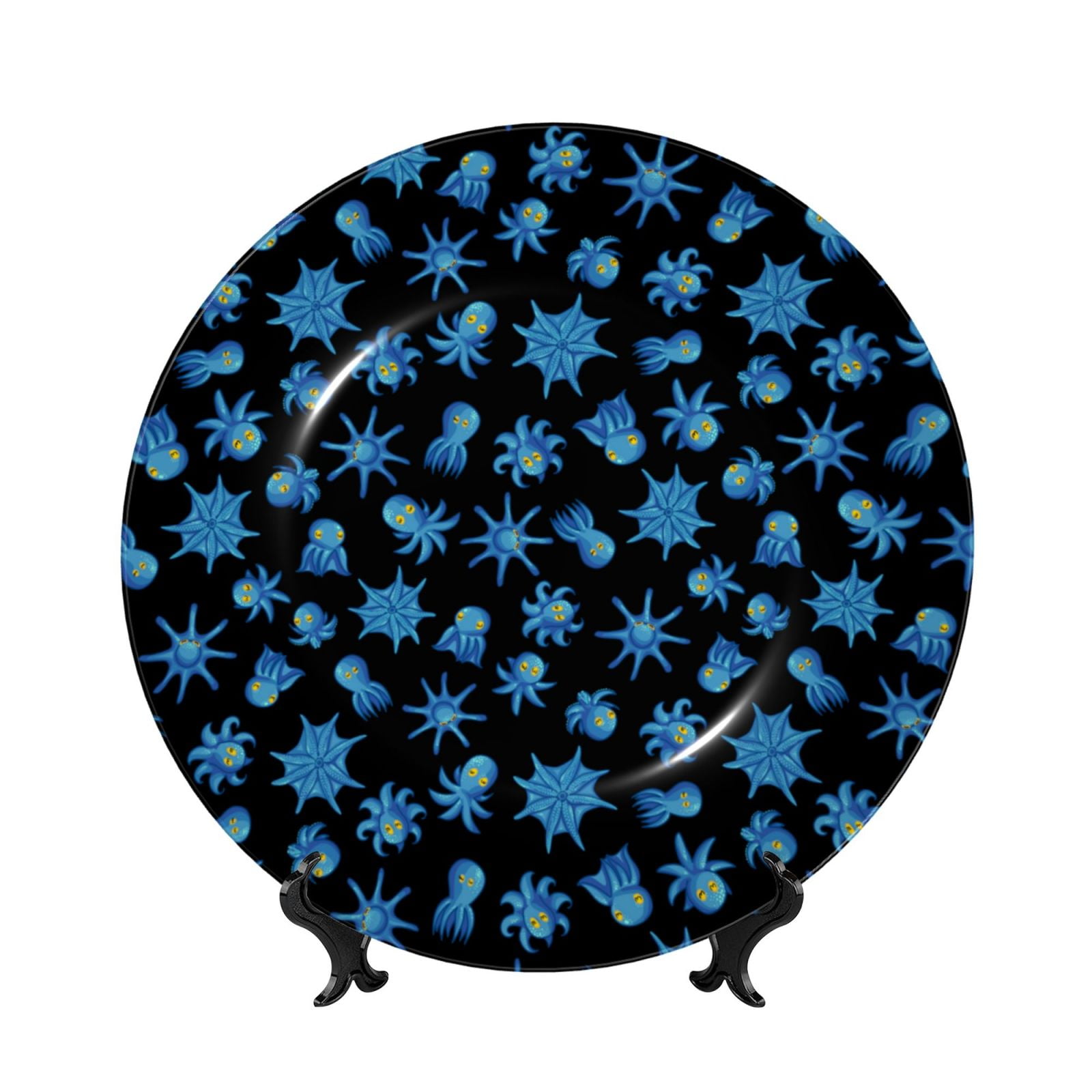Bingfone Blue Octopus Print Bone China Dinner Decorative Plates ...