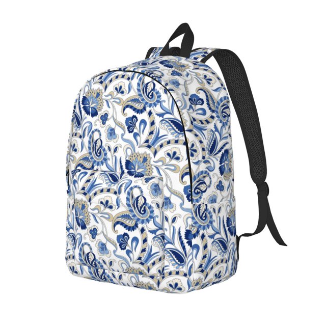 Bingfone Blue Paisley Print Canvas College Laptop Backpack, Large ...