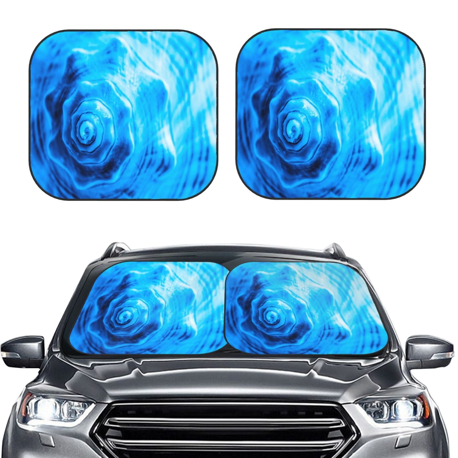 Bingfone Blue Shell Windshield Sun Shade 2-Piece Foldable Car Front ...